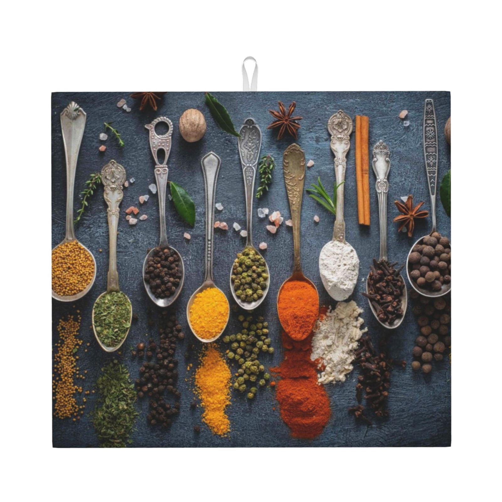 Uemuo Various Herbs And Spices In Spoons Pattern Dish Drying Mat,16*18 ...