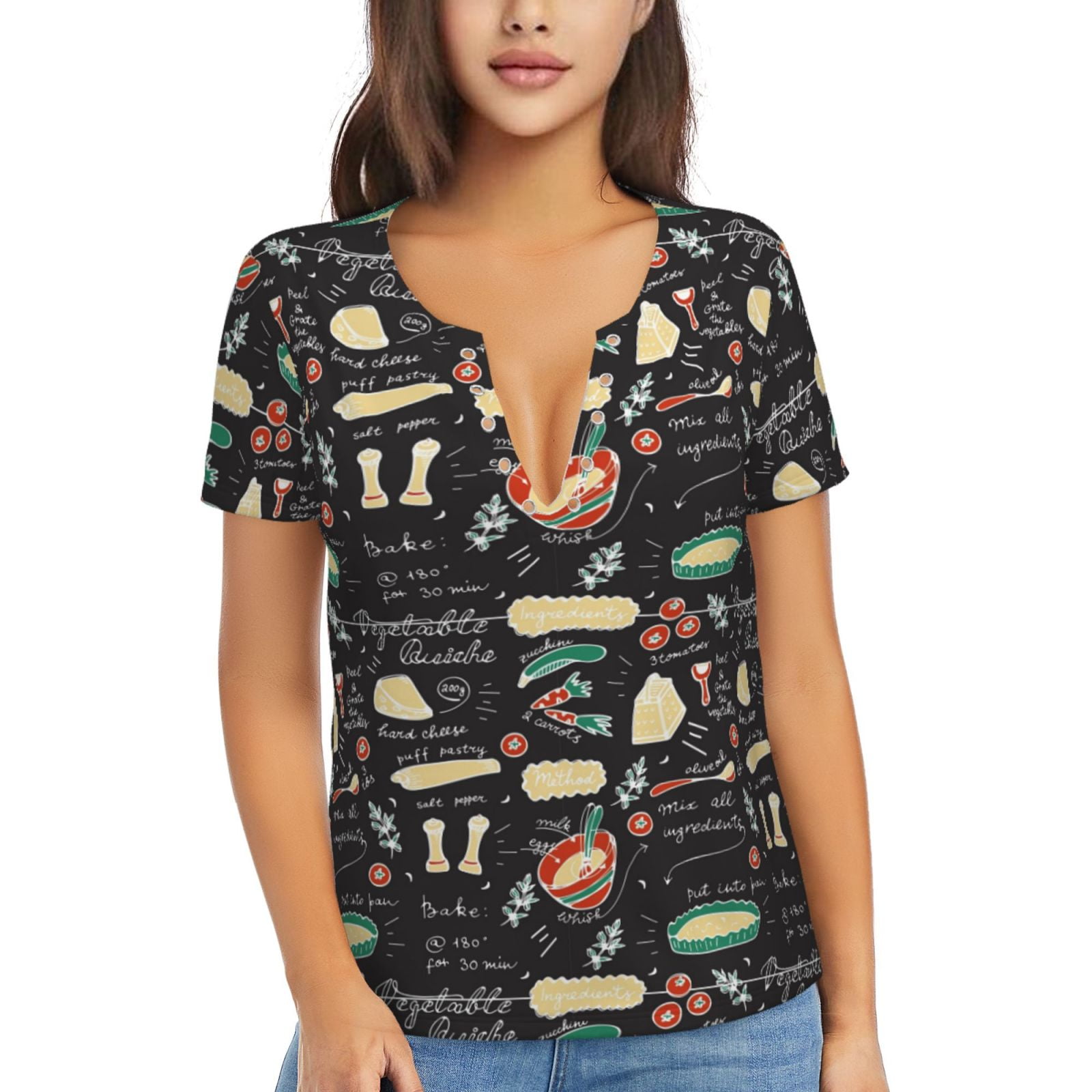 Uemuo Vegetable Quiche Drawing Women's Deep V-Neck Low Cut Tops ...