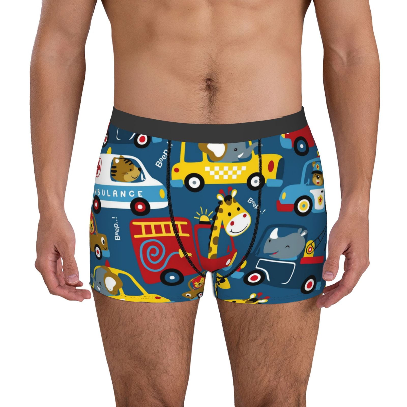 Uemuo Vehicles Cartoon with Funny Drivers Pattern Men's Boxer Briefs ...