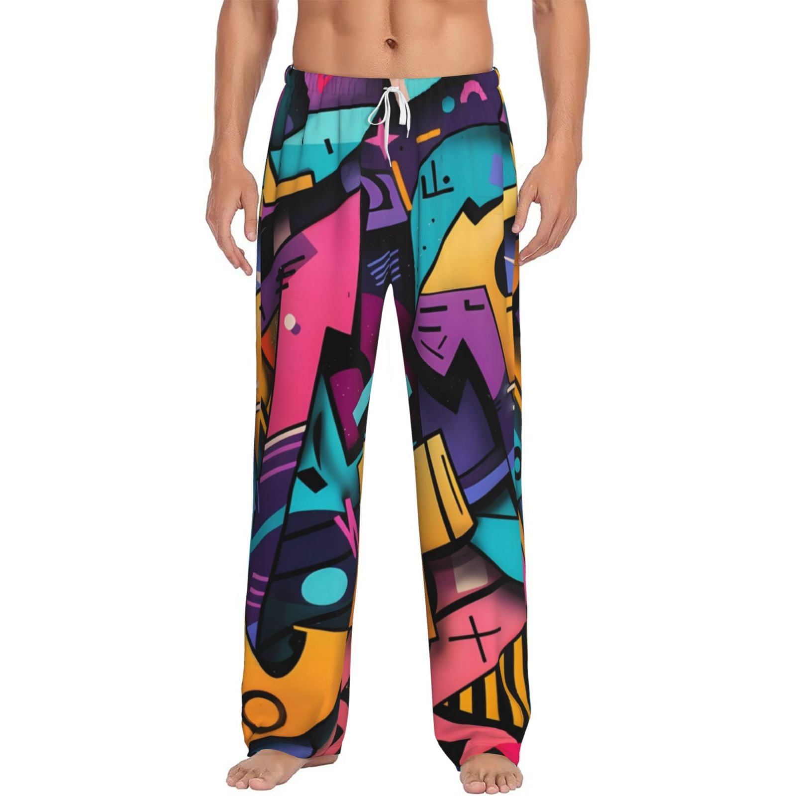Uemuo Vibrant Graffiti Urban Art Pattern Men's Wide Leg Palazzo Lounge ...