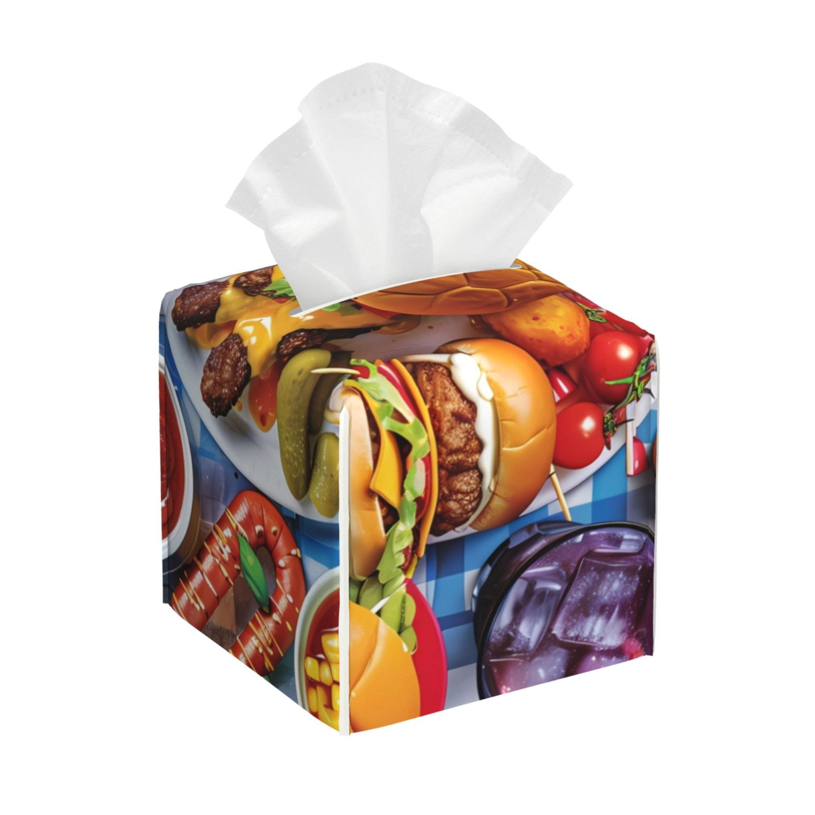 Uemuo Vibrant Picnic Food Spread Tissue Box Cover Holder, Square with ...