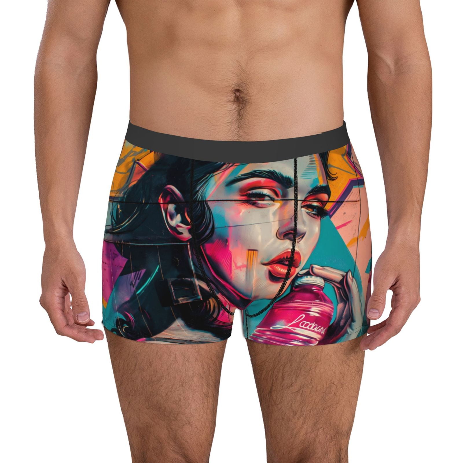 Uemuo Vibrant Street Art Portrait Pattern Men's Boxer Briefs,Trunk Anti-Chafing,Comfortable ...