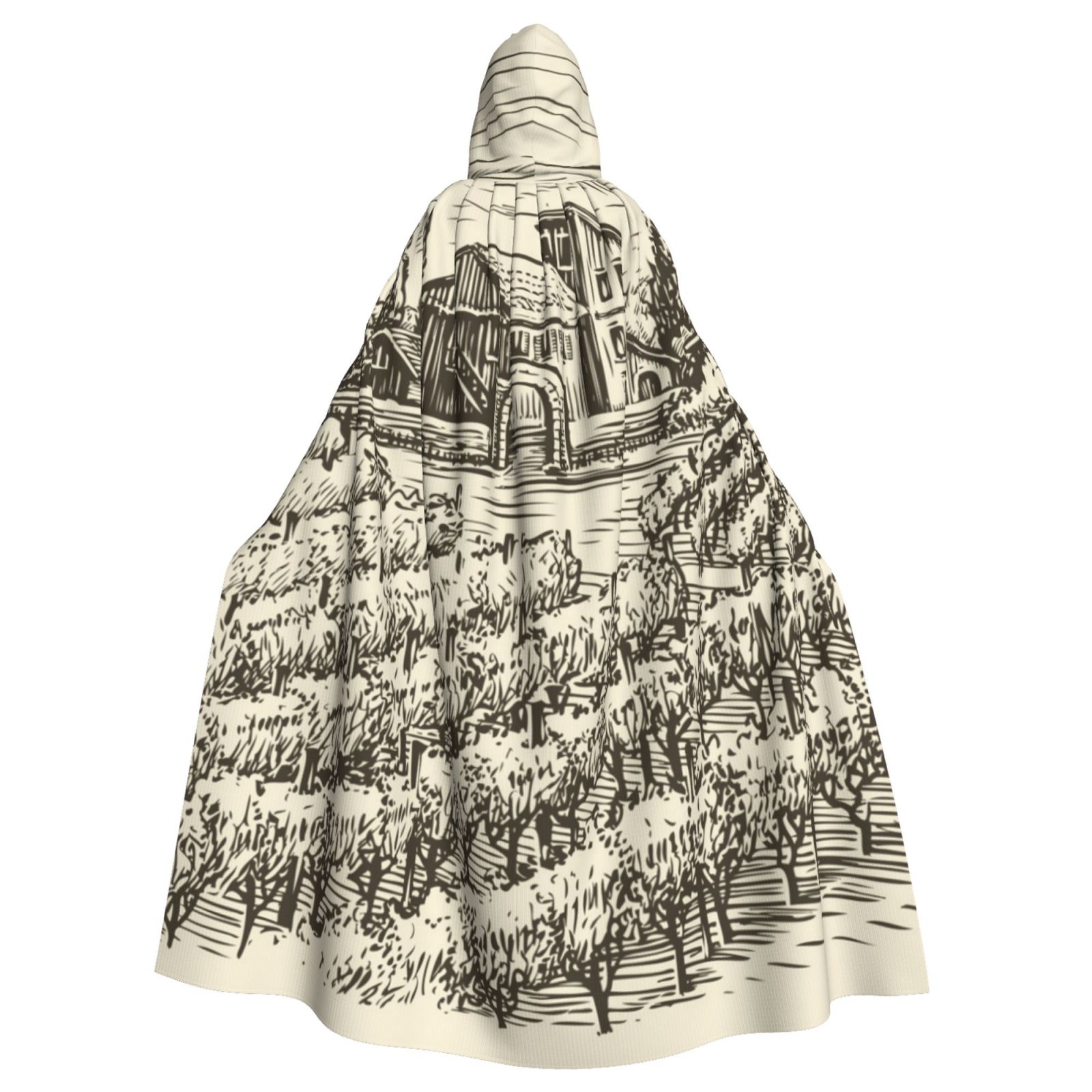 Uemuo Vineyard Landscape Pattern Hooded Cloak Cape with Hood Halloween ...