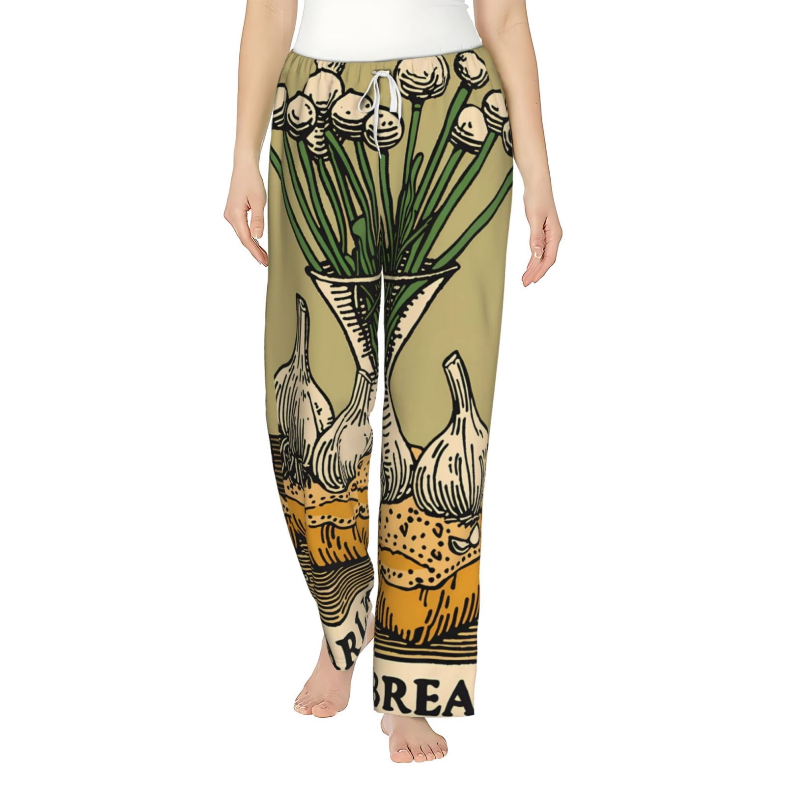 Uemuo Vintage Garlic Bread Illustration Pattern Women's Wide Leg ...
