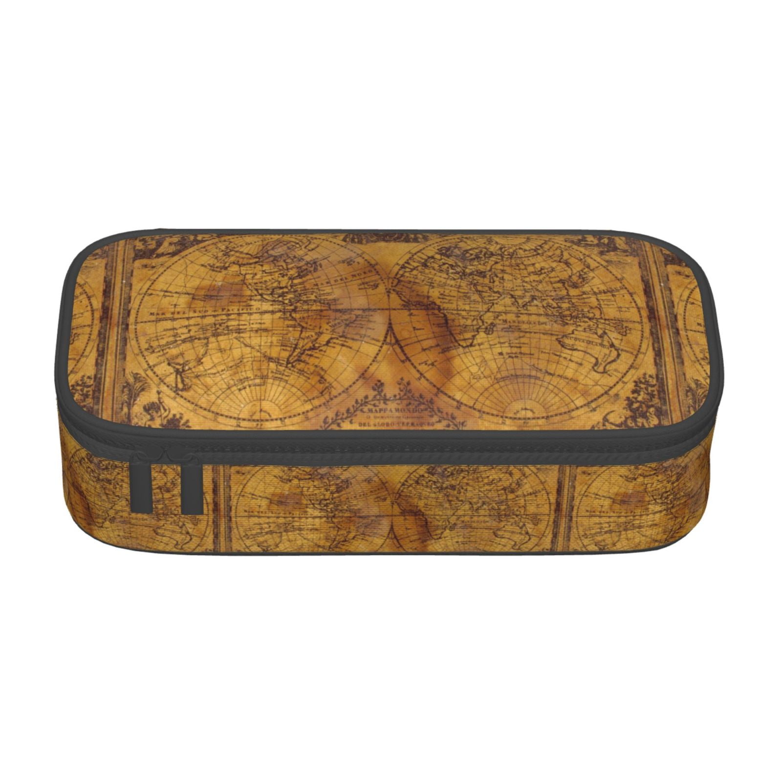 Uemuo Vintage Map Printed Large Pencil Case, Big Capacity Pencil Pouch ...