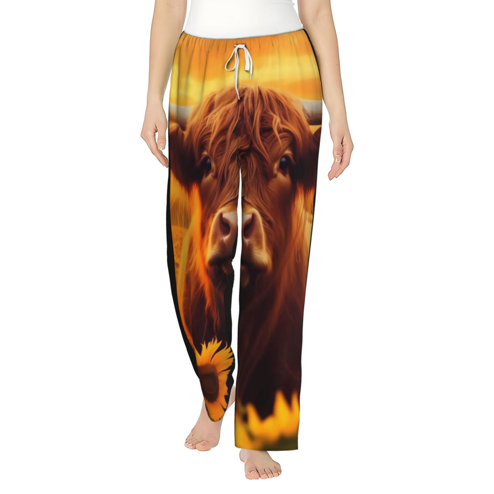 Uemuo Vintage Sunflower Cow A Pattern Women's Wide Leg Palazzo Lounge ...