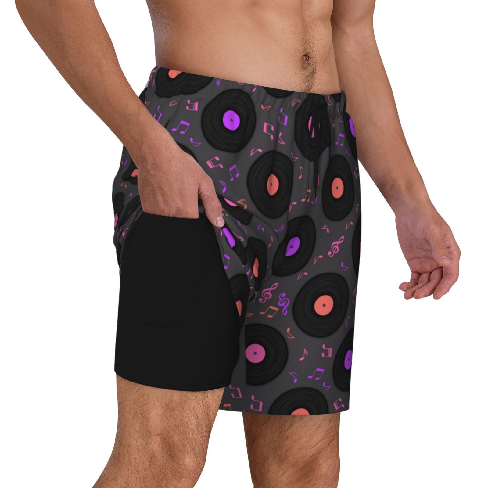 Uemuo Vinyl Records Musical Notes Pattern Mens Swim Trunks Quick Dry ...