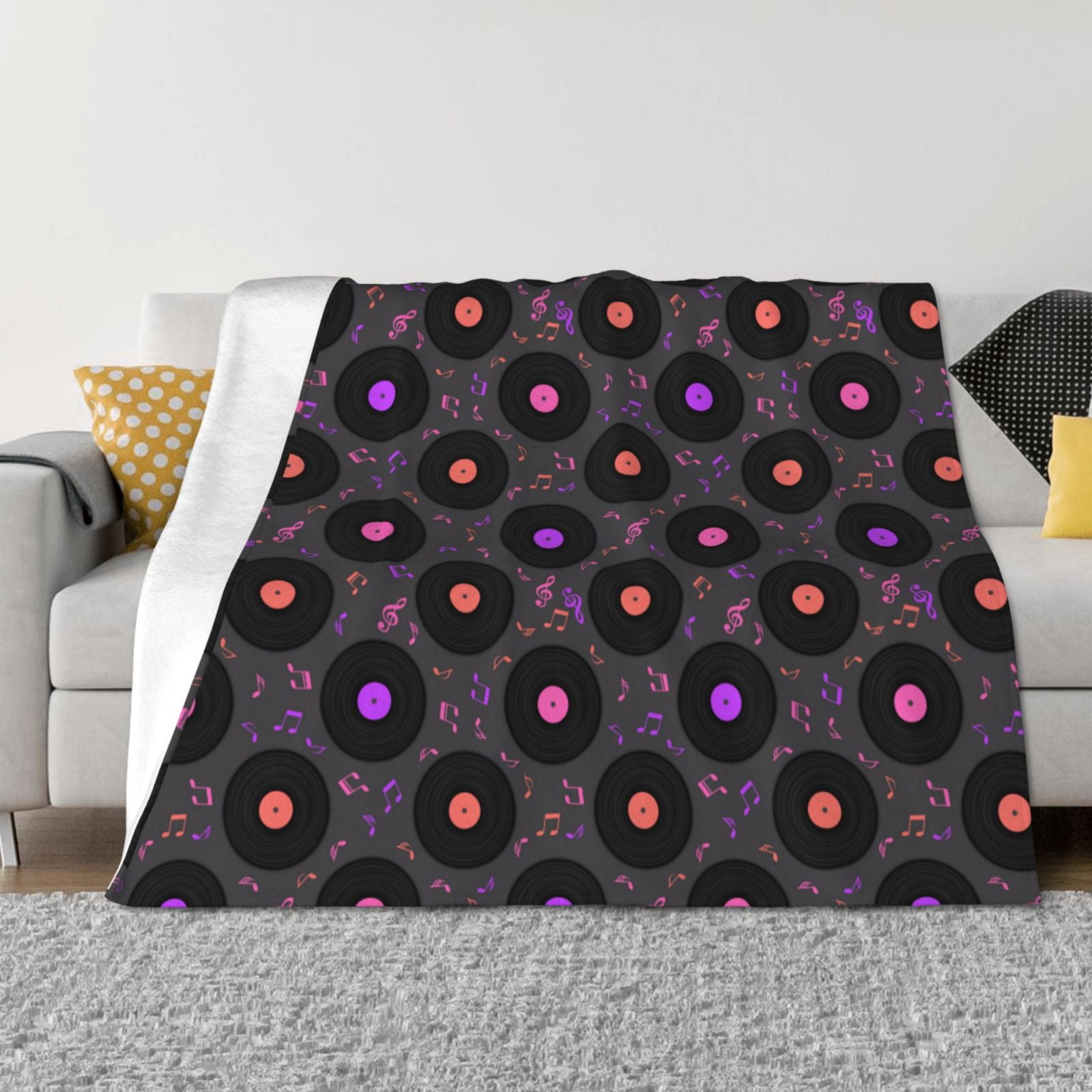 Uemuo Vinyl Records Musical Notes Printed Throw Blanket for Couch ...