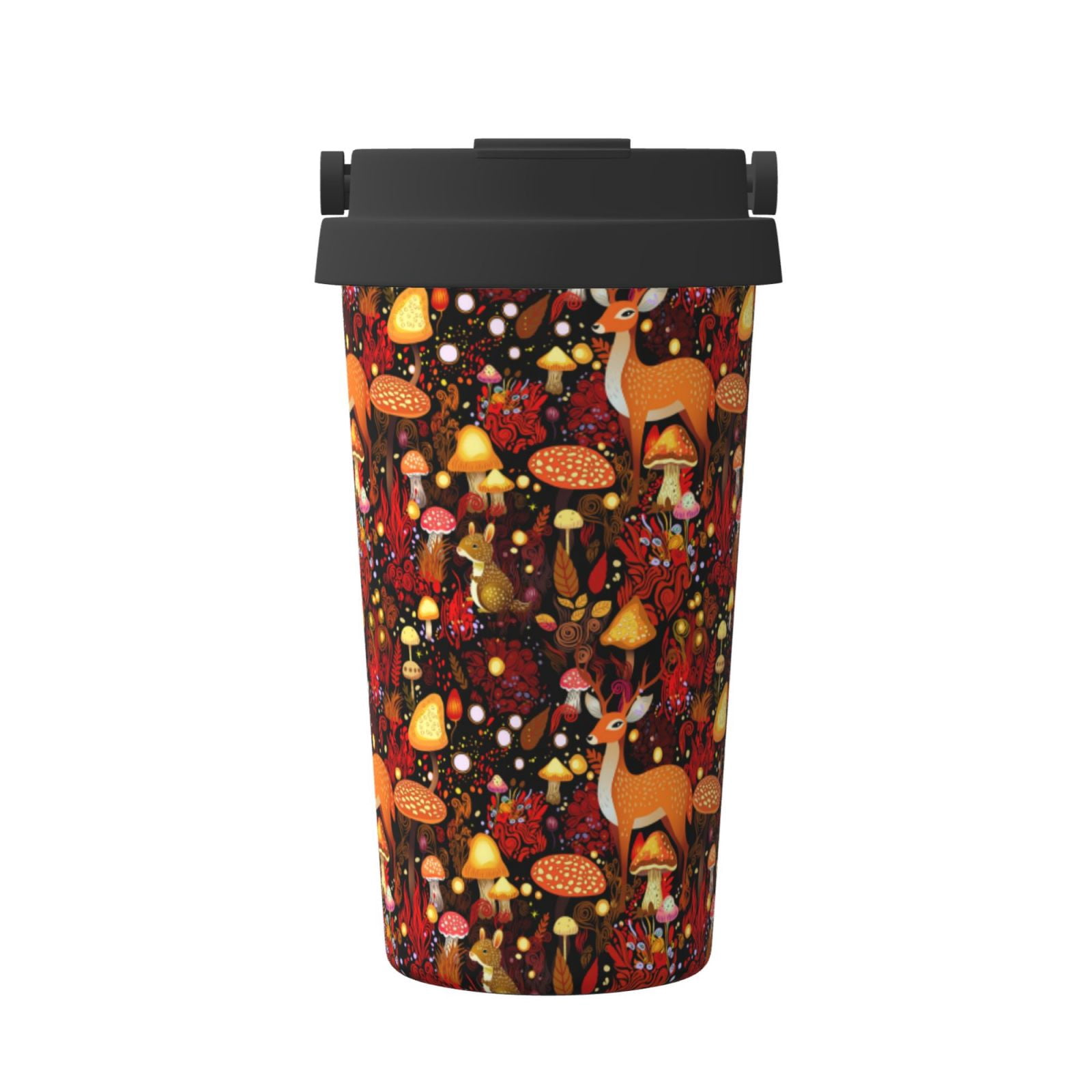 Uemuo Warm Forest Plants and Deer Print Carry Insulated Coffee Mug ...