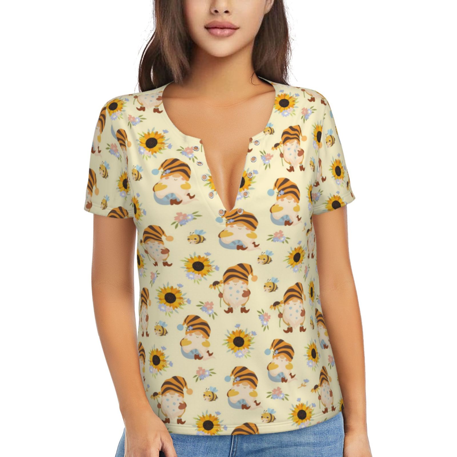 Uemuo Watercolor Bee Honey Honeycomb Bee Drawing Women's Deep V-Neck ...