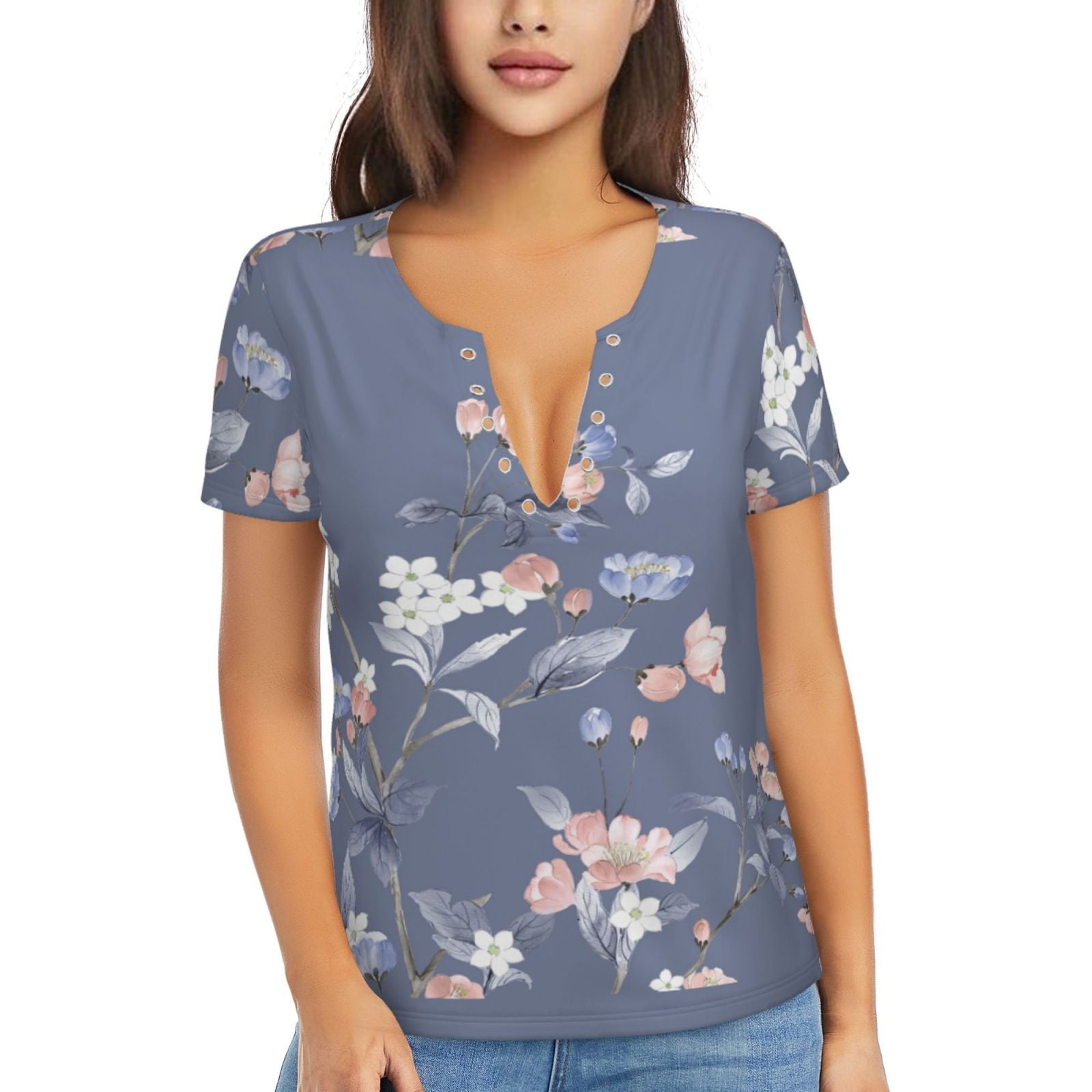 Uemuo Watercolor Flowers Butterfly Drawing Women's Deep V-Neck Low Cut ...