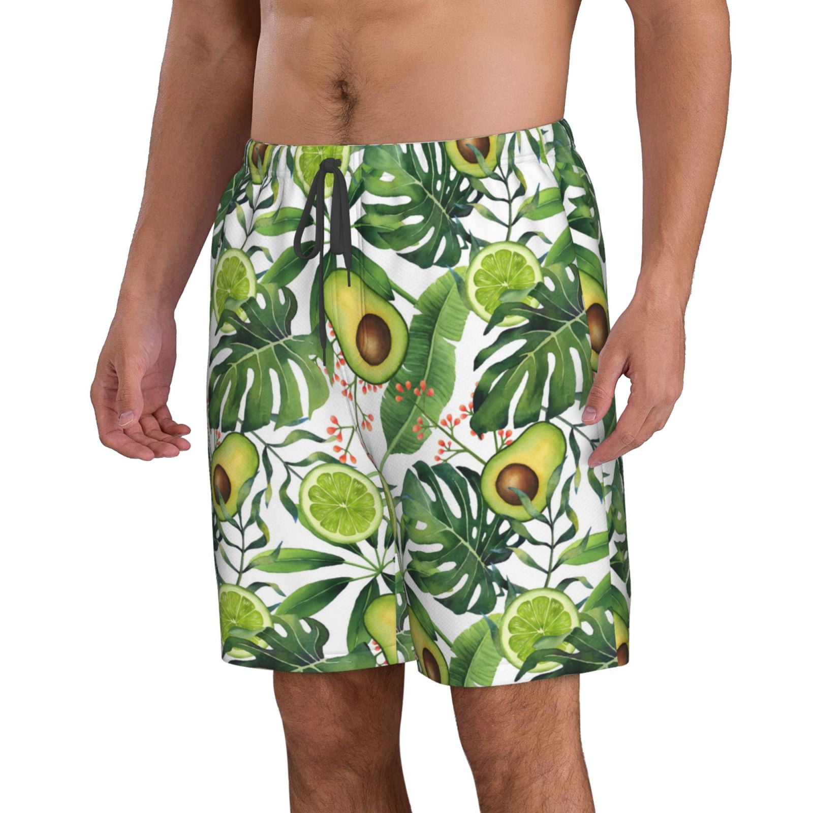 Uemuo Watercolor Green Tropical Pattern Men's Swim Trunks Hawaiian ...