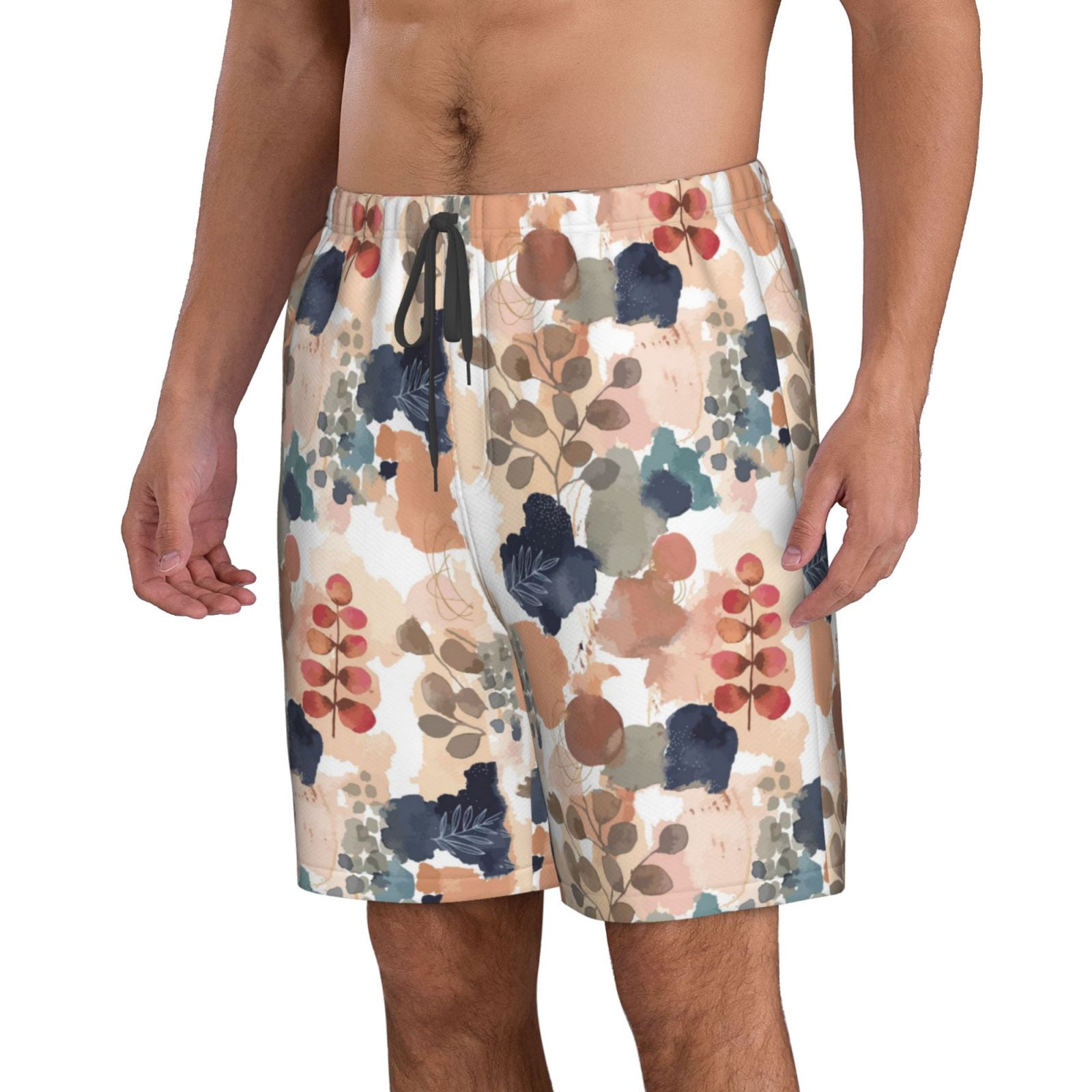 Uemuo Watercolor Plants Pattern Men's Swim Trunks Hawaiian Beach ...