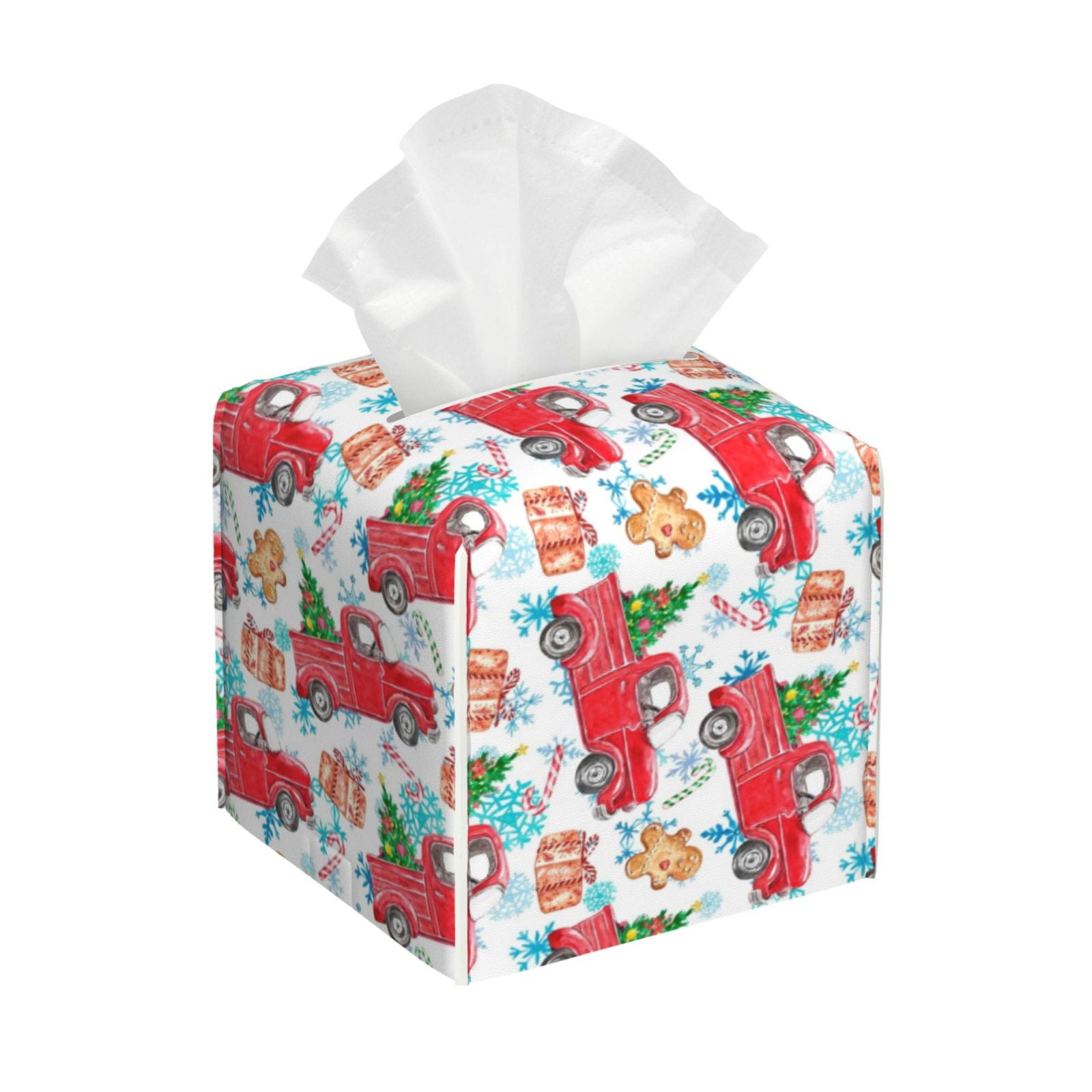 Uemuo Watercolor Red Truck And Fir Tree Tissue Box Cover Holder, Square ...