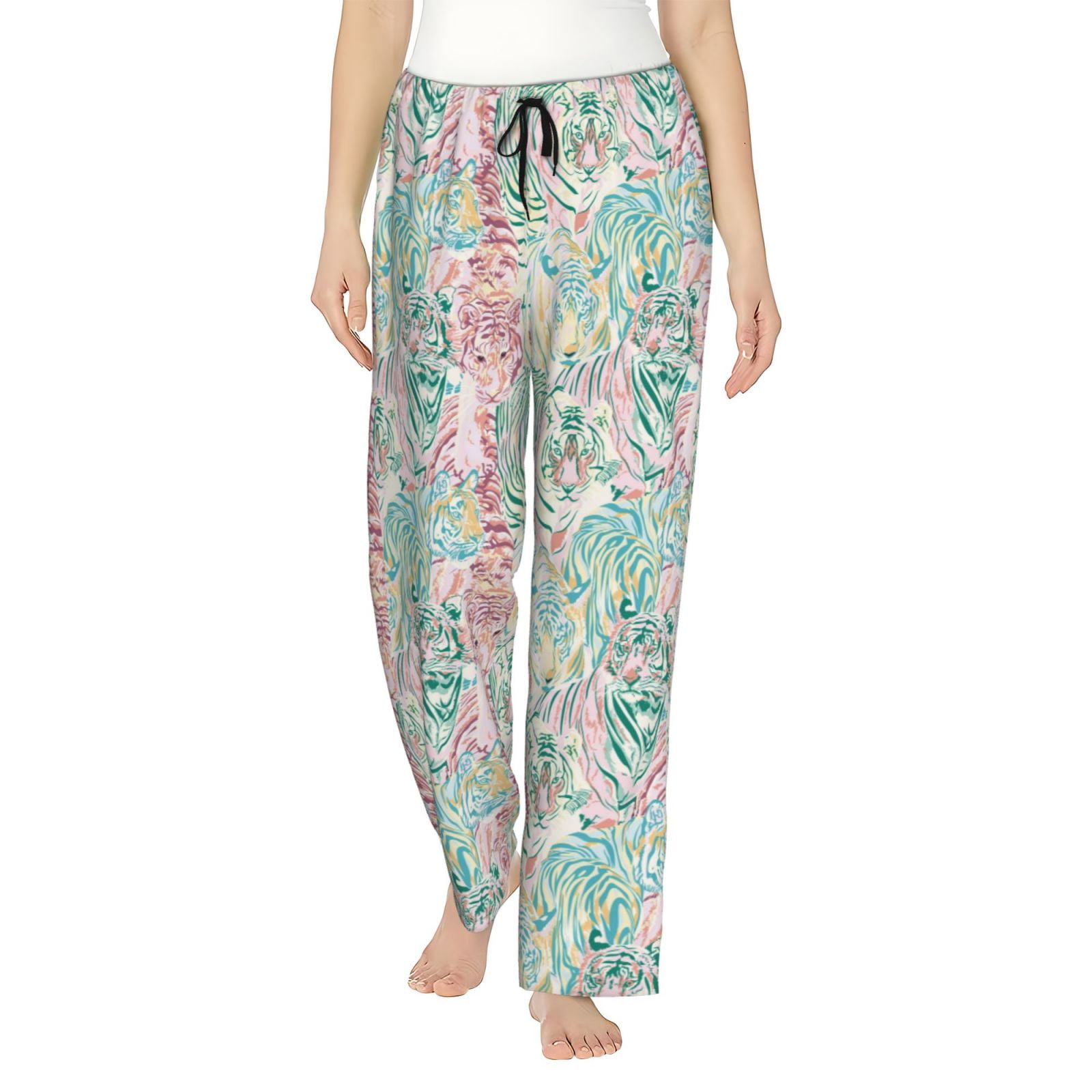 Uemuo Watercolor Tiger Pattern Women's Wide Leg Palazzo Lounge Pants ...