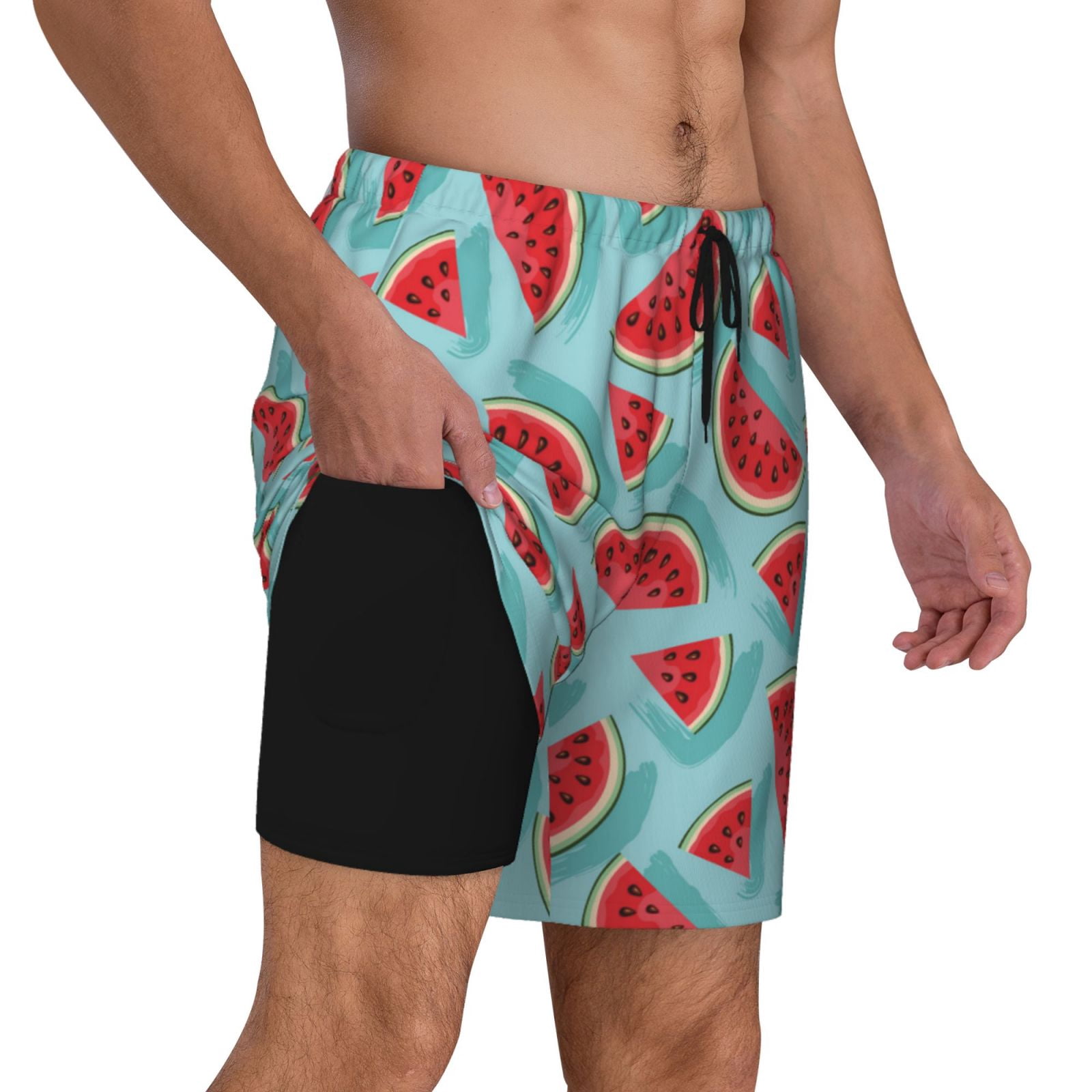 Uemuo Watermelon Pattern Mens Swim Trunks Quick Dry Board Shorts with ...