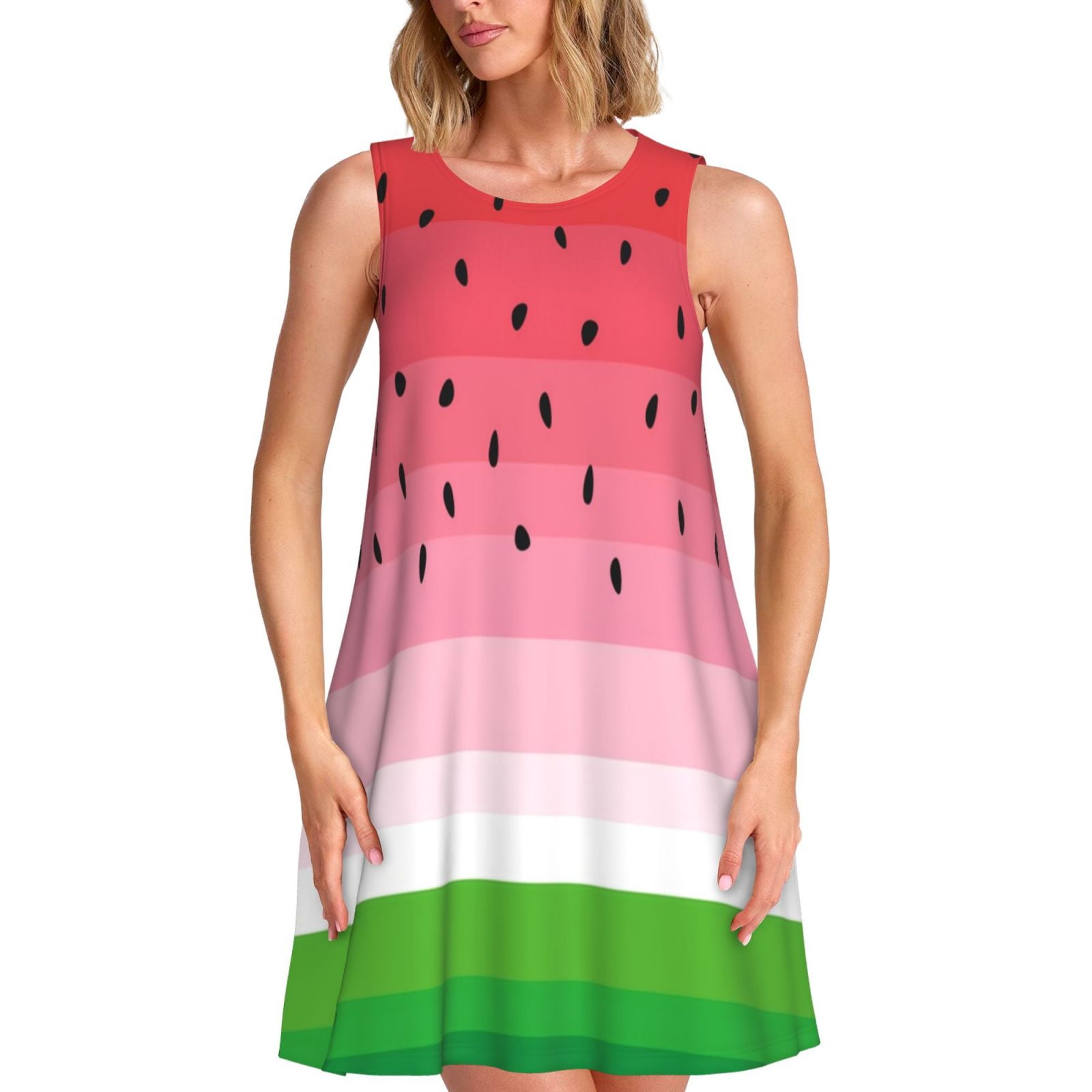 Uemuo Watermelon Pattern Women’s Sleeveless Dress – Casual Summer A ...