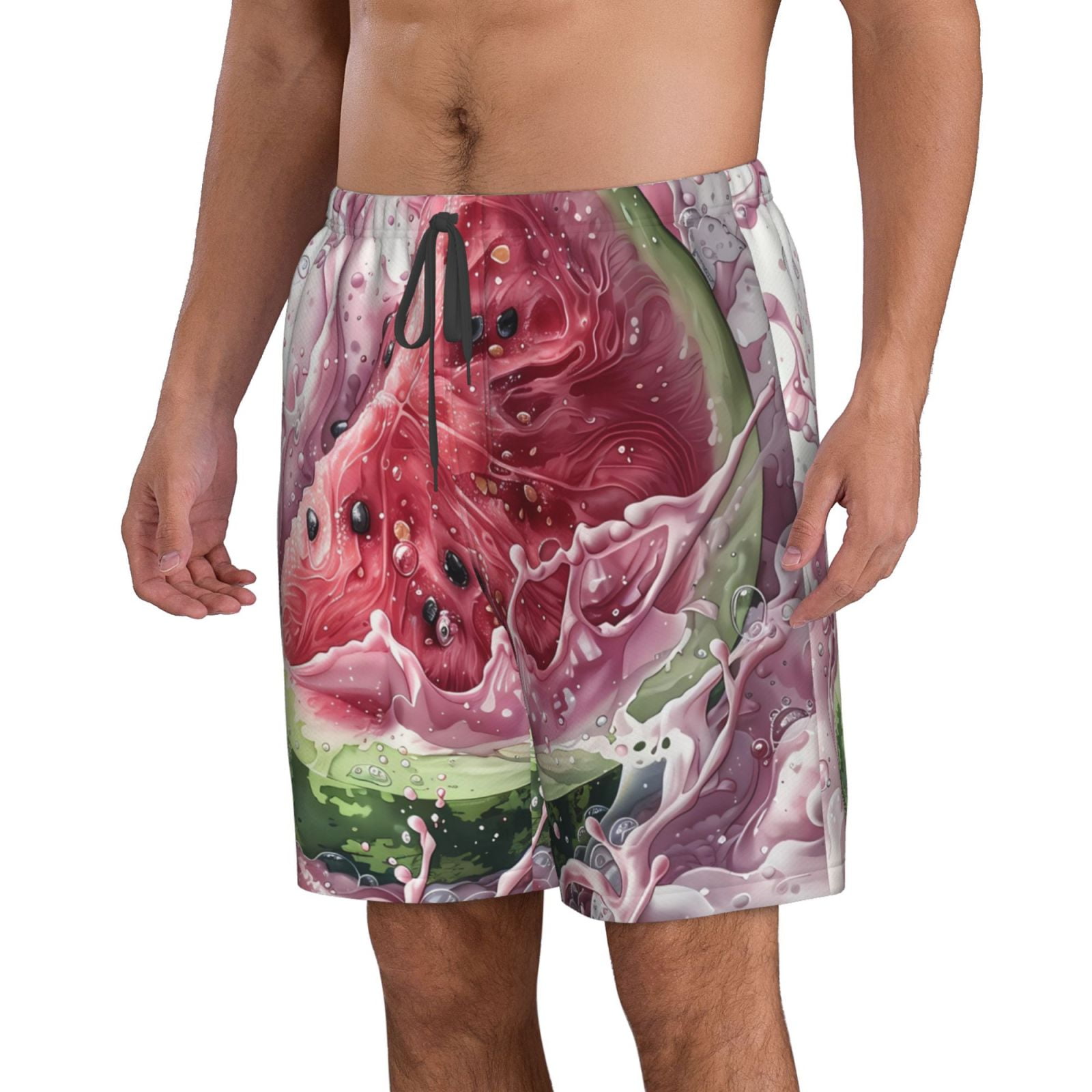 Uemuo Watermelon Splash Realism Art Pattern Men's Swim Trunks Hawaiian ...