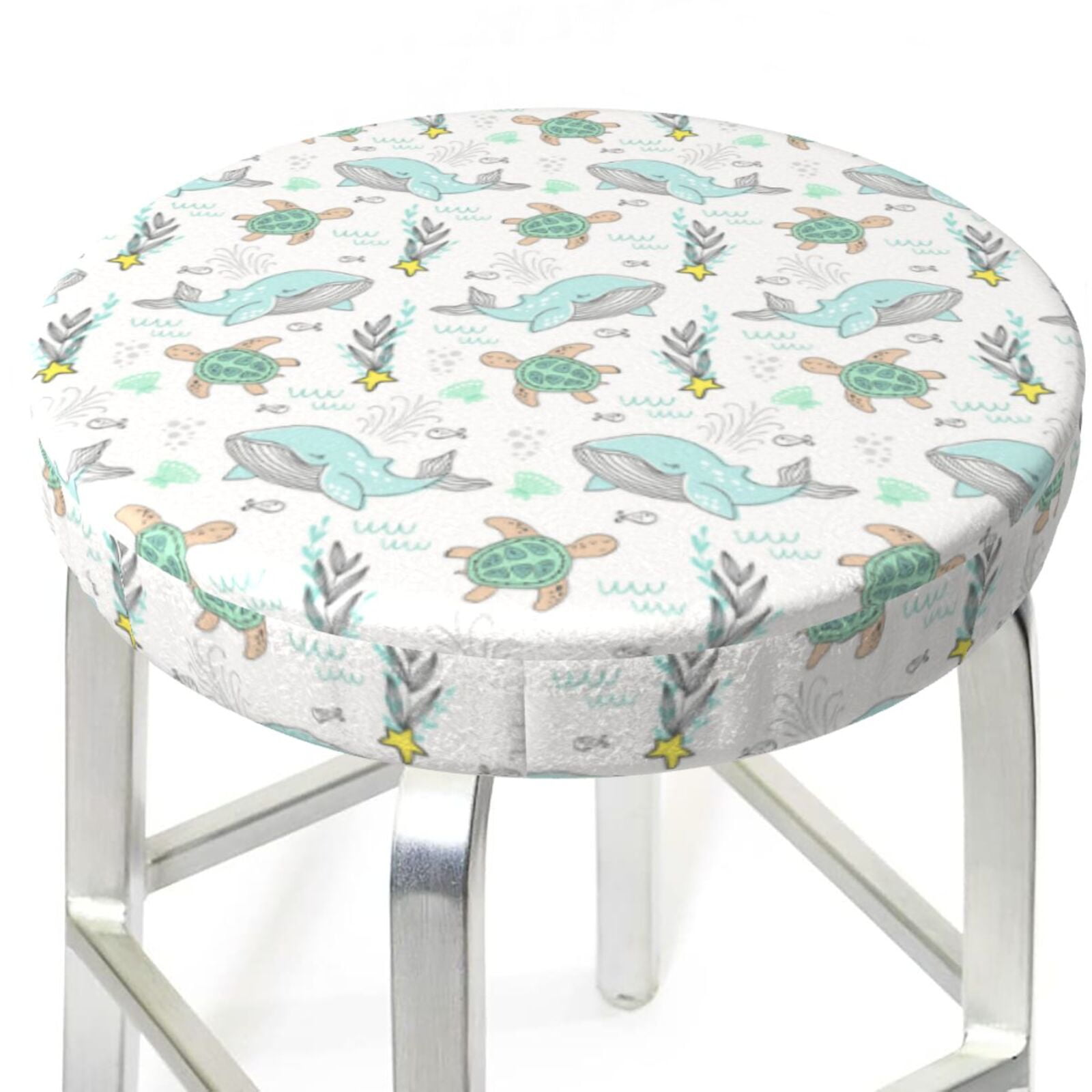 Uemuo Whale And Turtle Pattern Round Bar Stool Seat Covers Washable ...