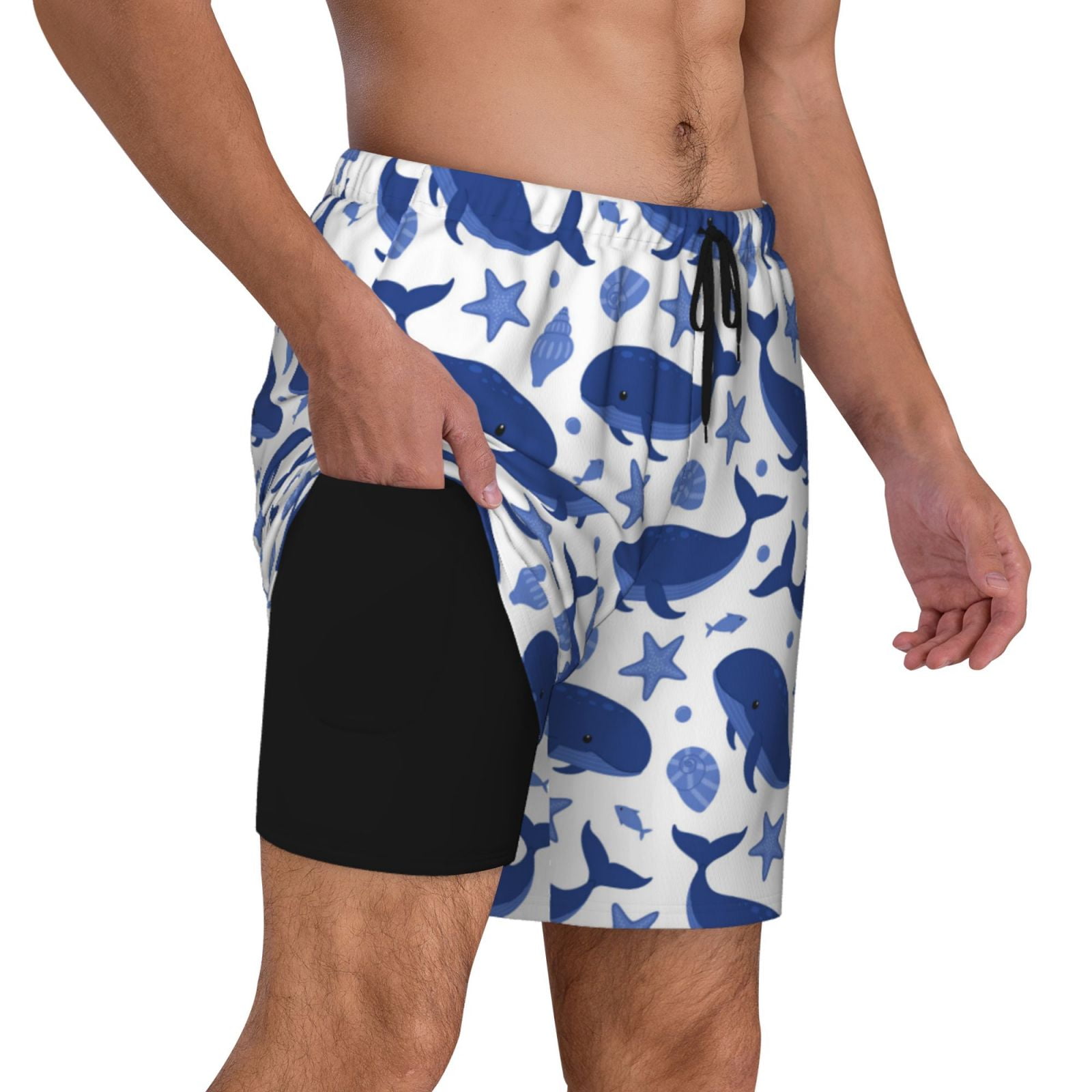 Uemuo Whale Pattern Mens Swim Trunks Quick Dry Board Shorts with Mesh ...