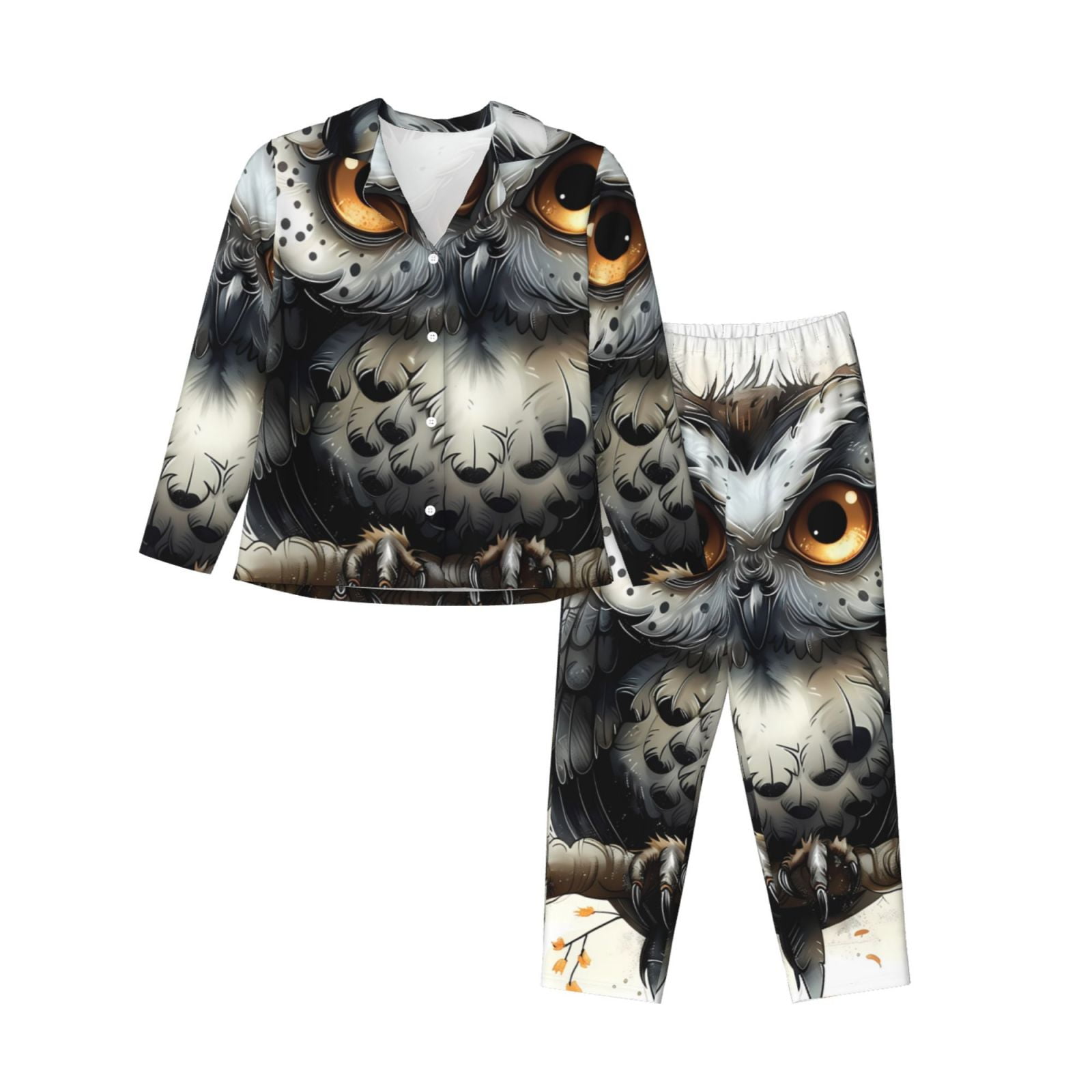 Uemuo Whimsical Owl On Branch Pattern Womens Pajama Sets,PJ Set for ...
