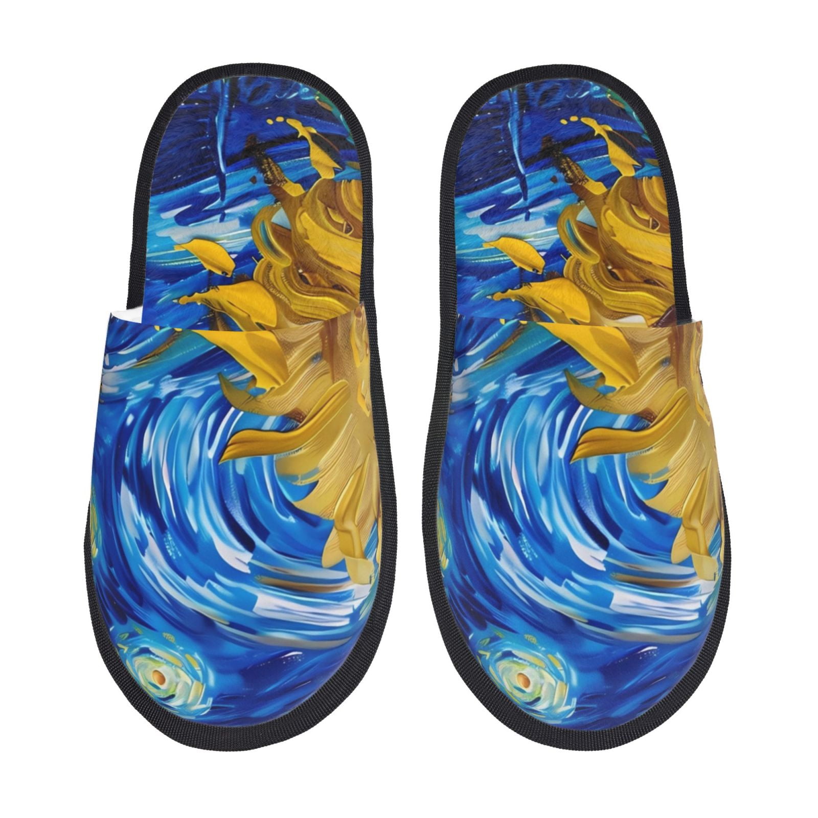 Uemuo Whimsical Sunflowers Night Sky Printe Plush Furry Slippers with EVA Sole for Men & Women ...