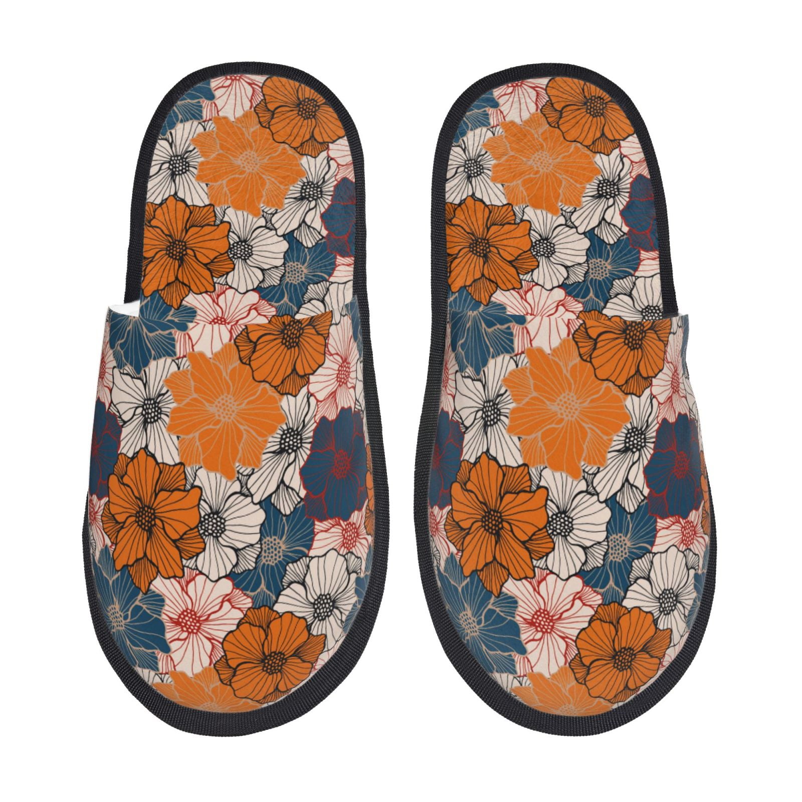 Uemuo Whimsical peony blossom Printe Plush Furry Slippers with EVA Sole ...