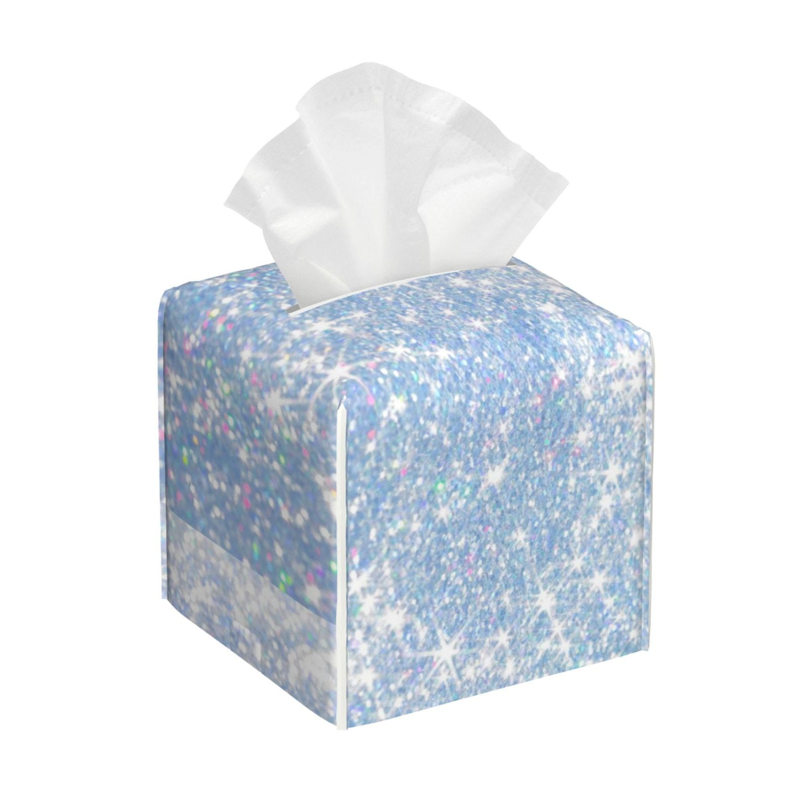 Uemuo White Bule Glitter Tissue Box Cover Holder, Square with Bottom ...