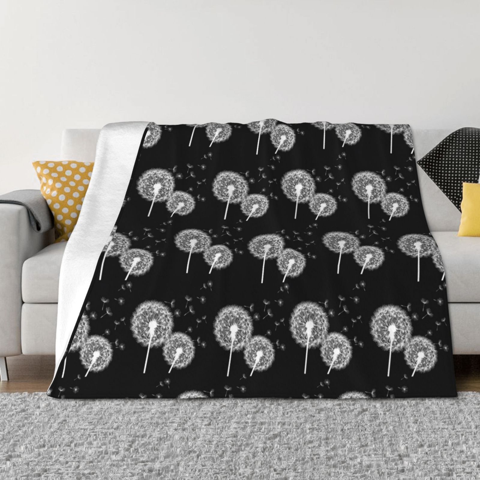 Uemuo White Flower Dandelion Printed Throw Blanket for Couch, Fluffy ...
