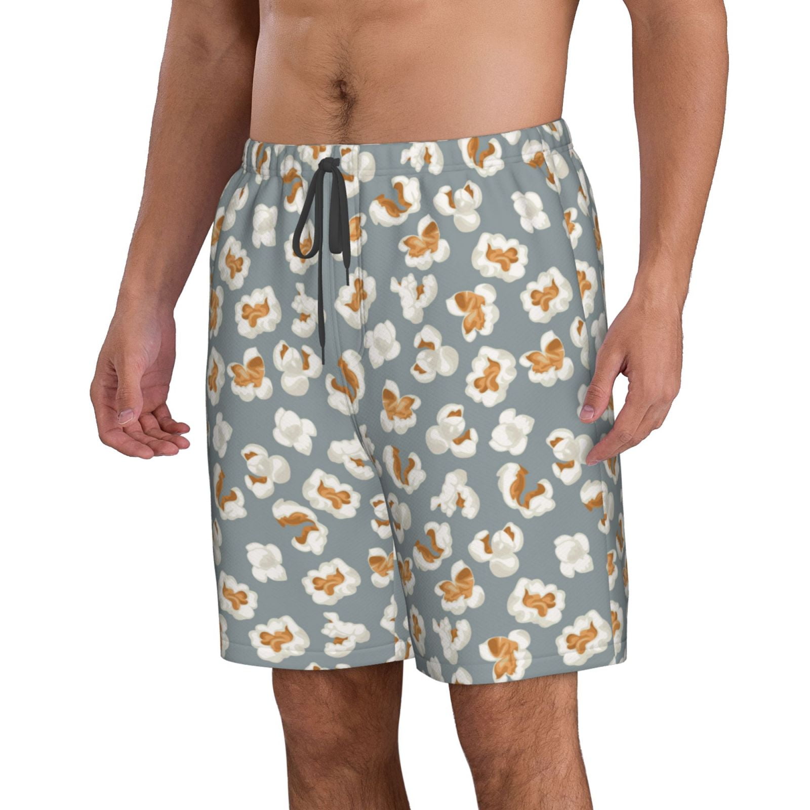 Uemuo White Popcorn Pattern Men's Swim Trunks Hawaiian Beach Bathing ...