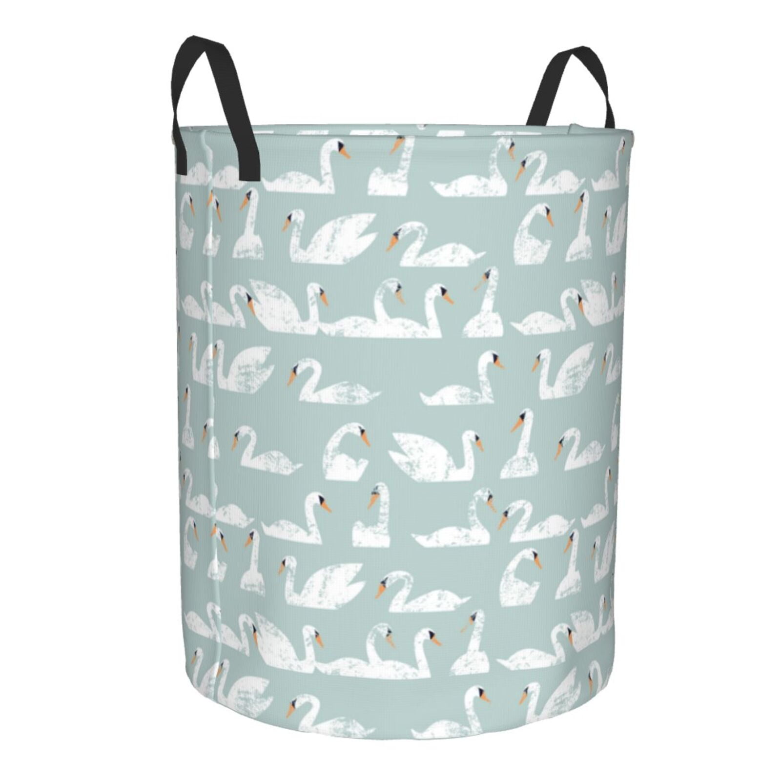 Uemuo White Swan Pattern Circular Laundry Hamper Basket with handles ...