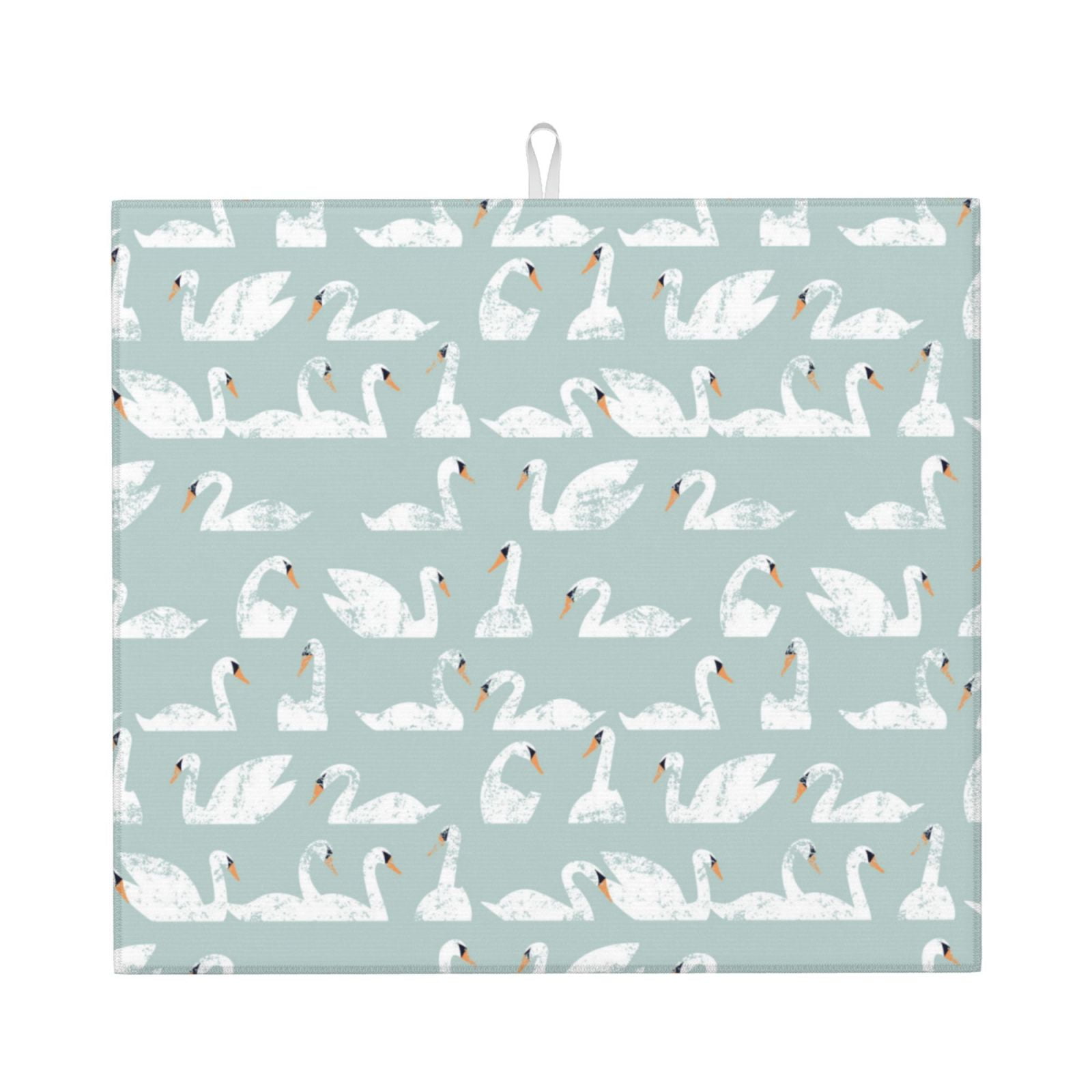 Uemuo White Swan Pattern Dish Drying Mat,16*18 inch Absorbent Dish ...