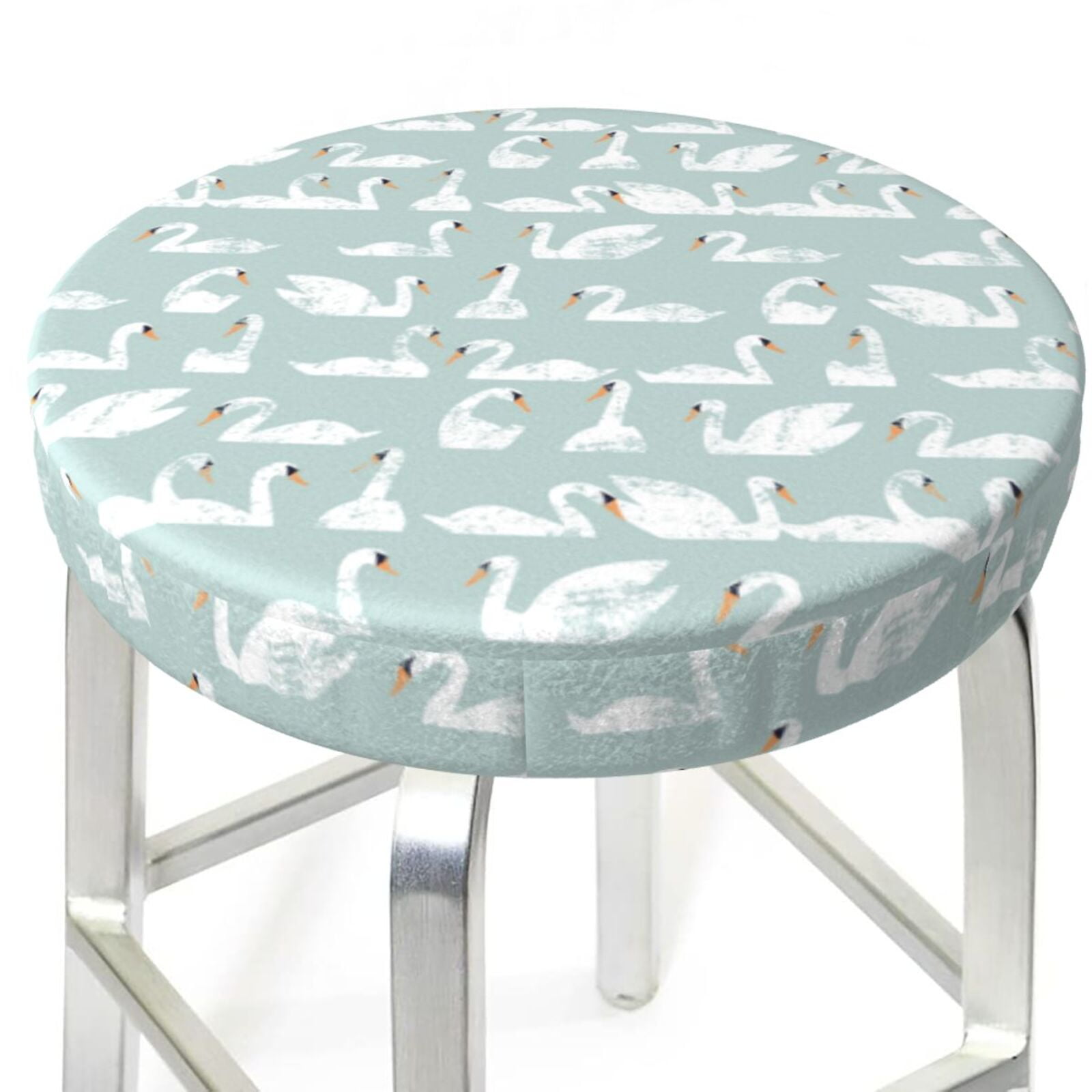 Uemuo White Swan Pattern Round Bar Stool Seat Covers Washable Stool ...