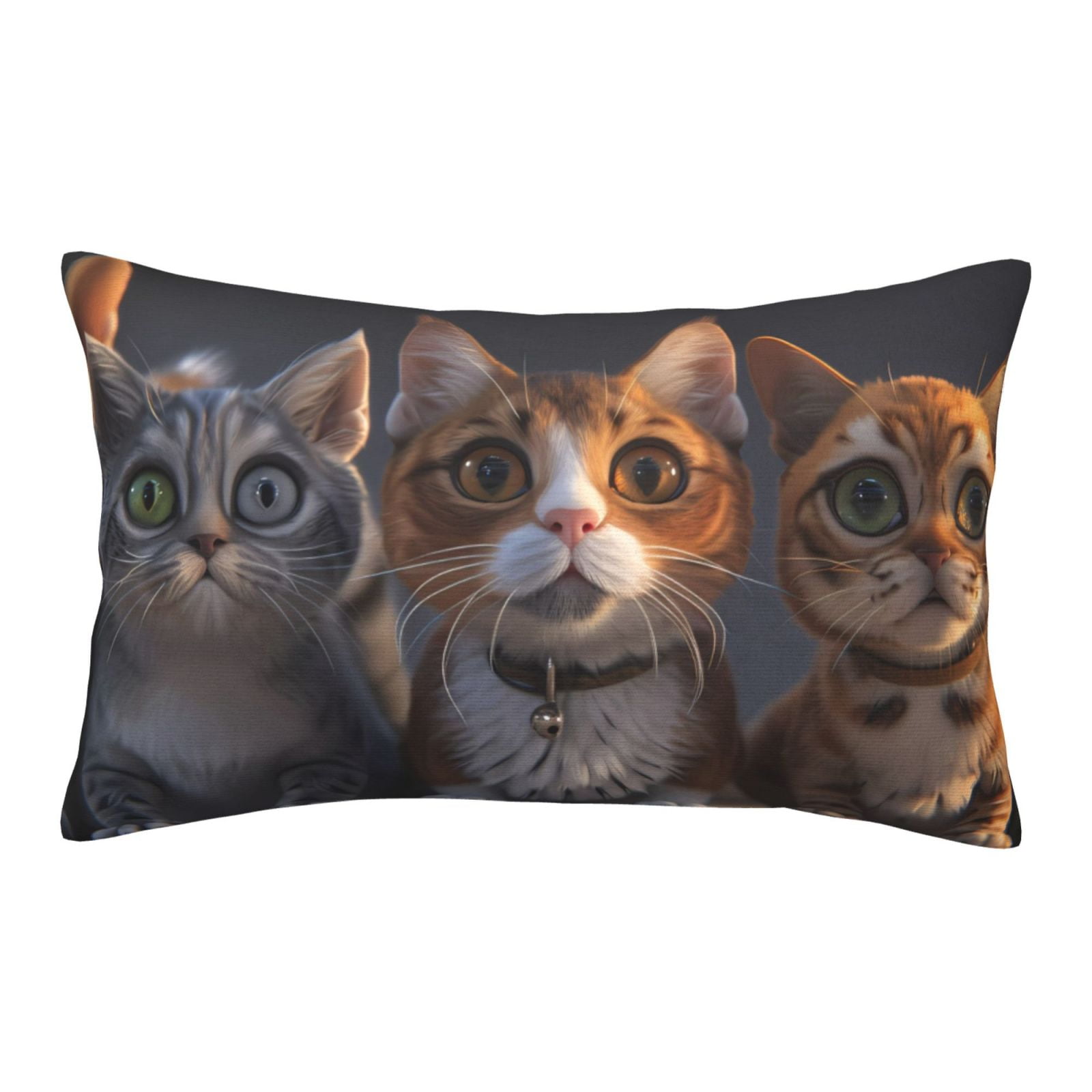 Uemuo Wide Eyed Cartoon Cats Print Throw Pillow Case – Cozy & Soft ...