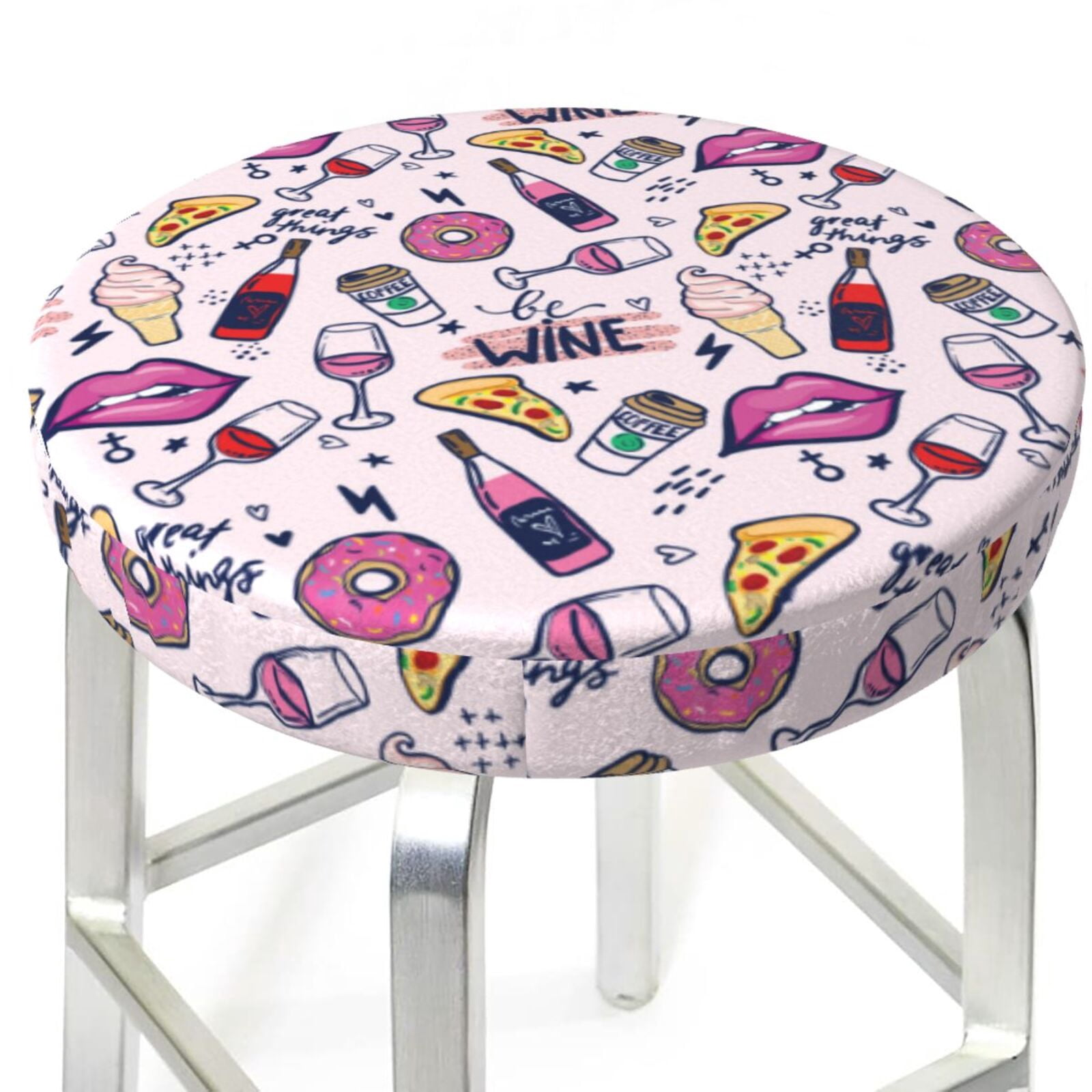 Uemuo Wine Pattern Round Bar Stool Seat Covers Washable Stool Cushion ...