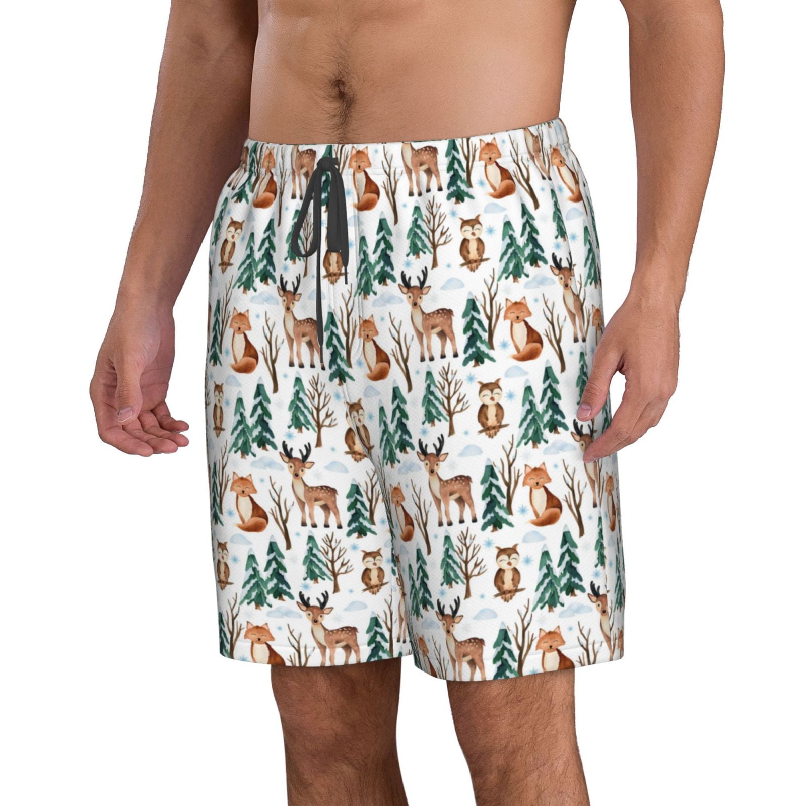 Uemuo Winter Woodland Friends Pattern Men's Swim Trunks Hawaiian Beach ...