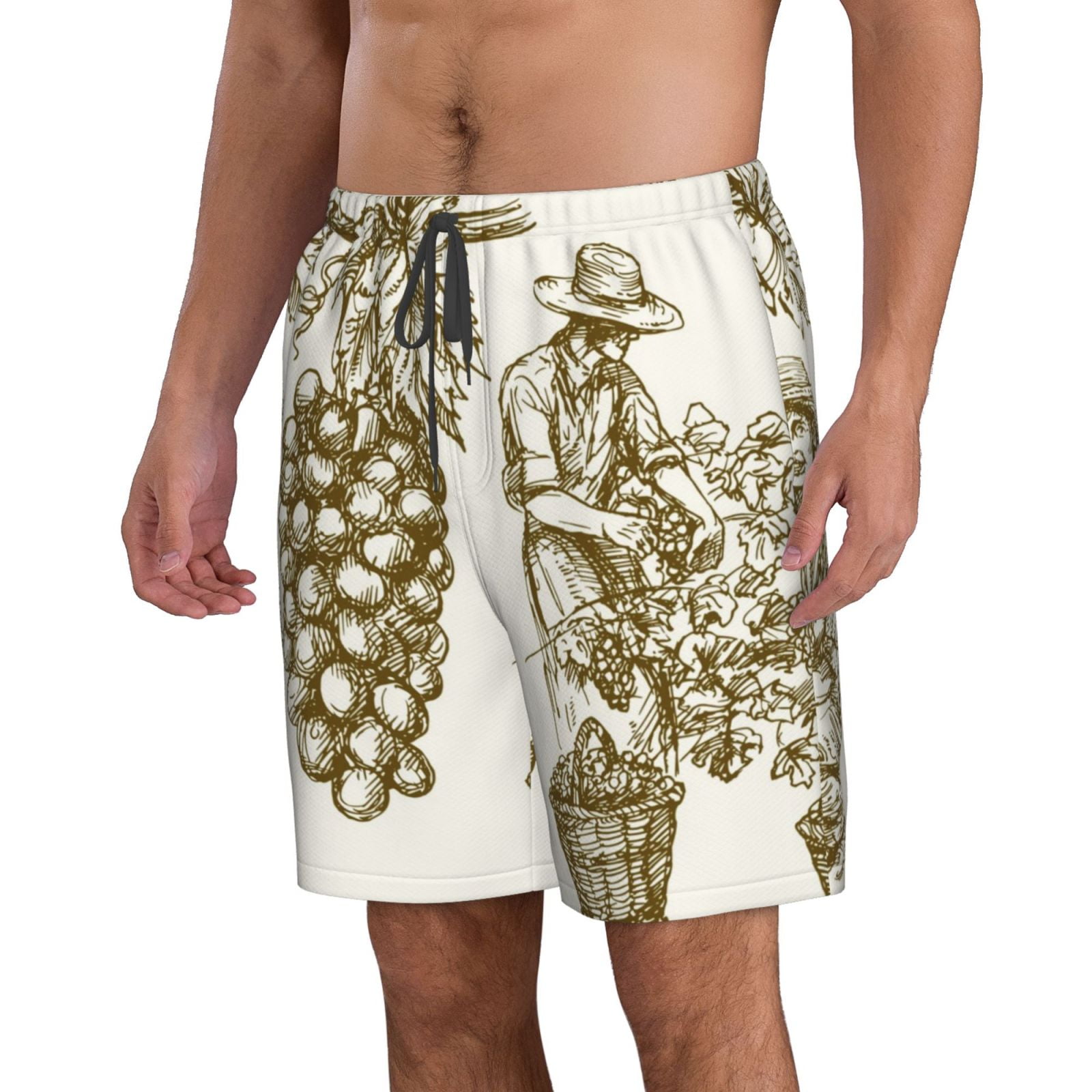 Uemuo Workers Cutting Grapes From Vineyard Pattern Men's Swim Trunks ...