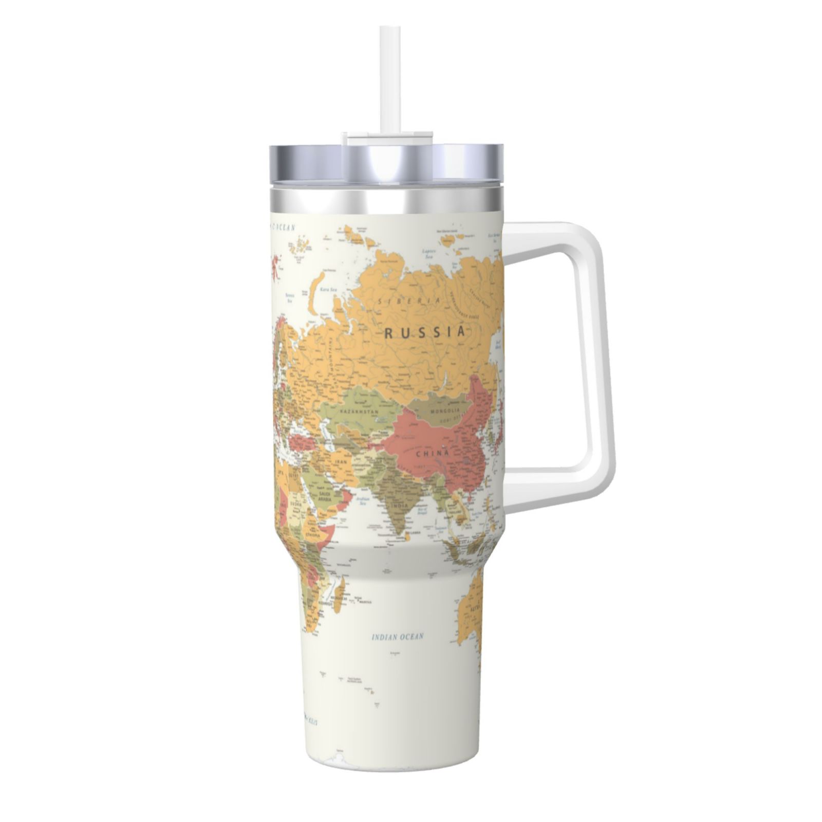 Uemuo World Map 1 Print 40oz Ice Bully With Handle And Straw Stainless ...