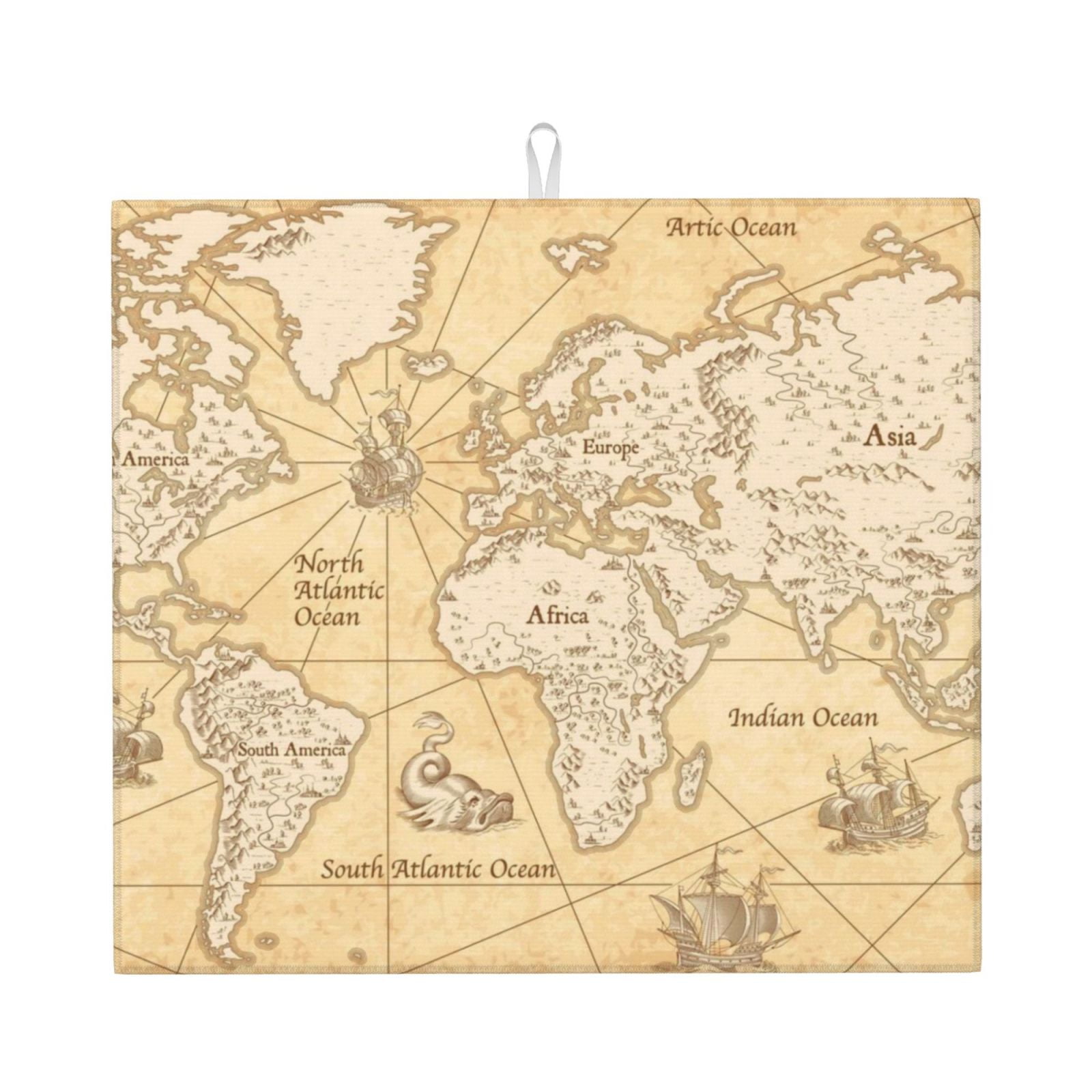 Uemuo World Map Pattern Dish Drying Mat,16*18 inch Absorbent Dish ...
