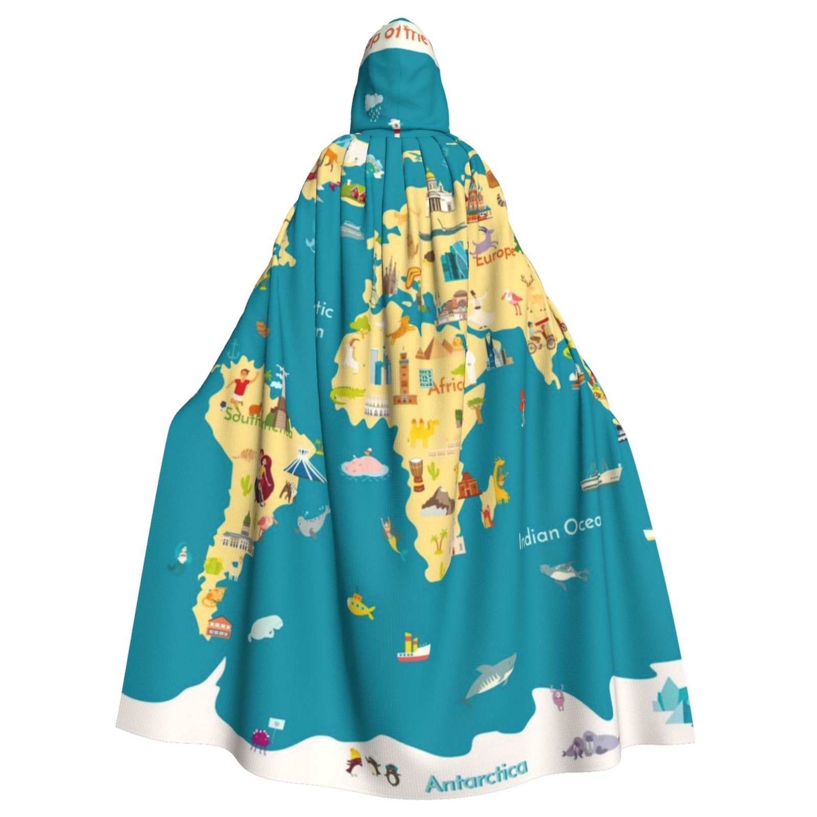 Uemuo World Map With Landmarks Pattern Hooded Cloak Cape with Hood ...