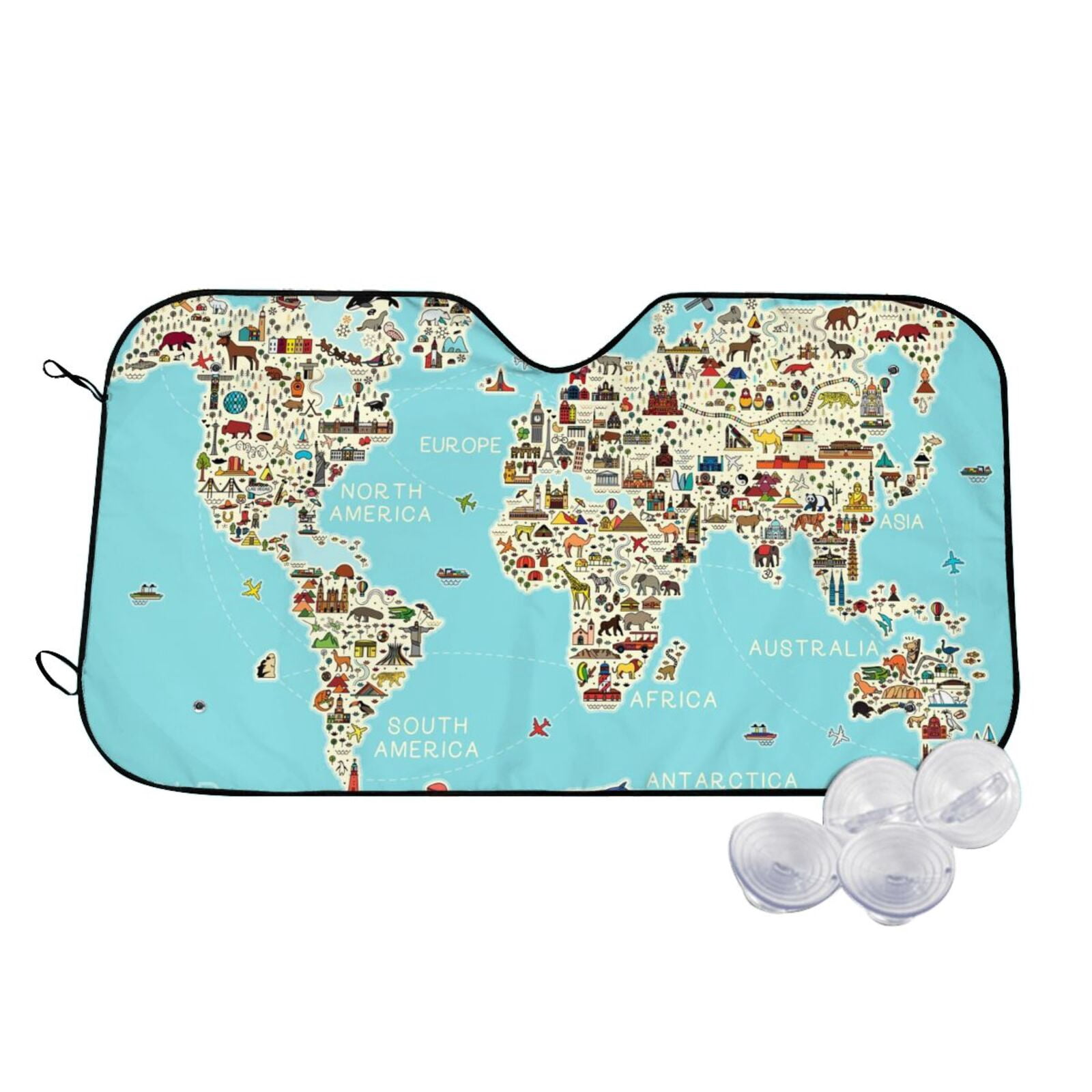 Uemuo World Travel Line Icons Map Pattern Accordion Car Windshield Sun ...