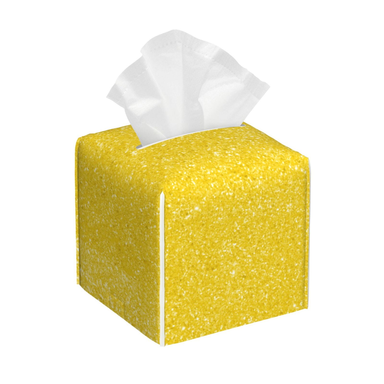 Uemuo Yellow Glitter Tissue Box Cover Holder, Square with Bottom Belt ...