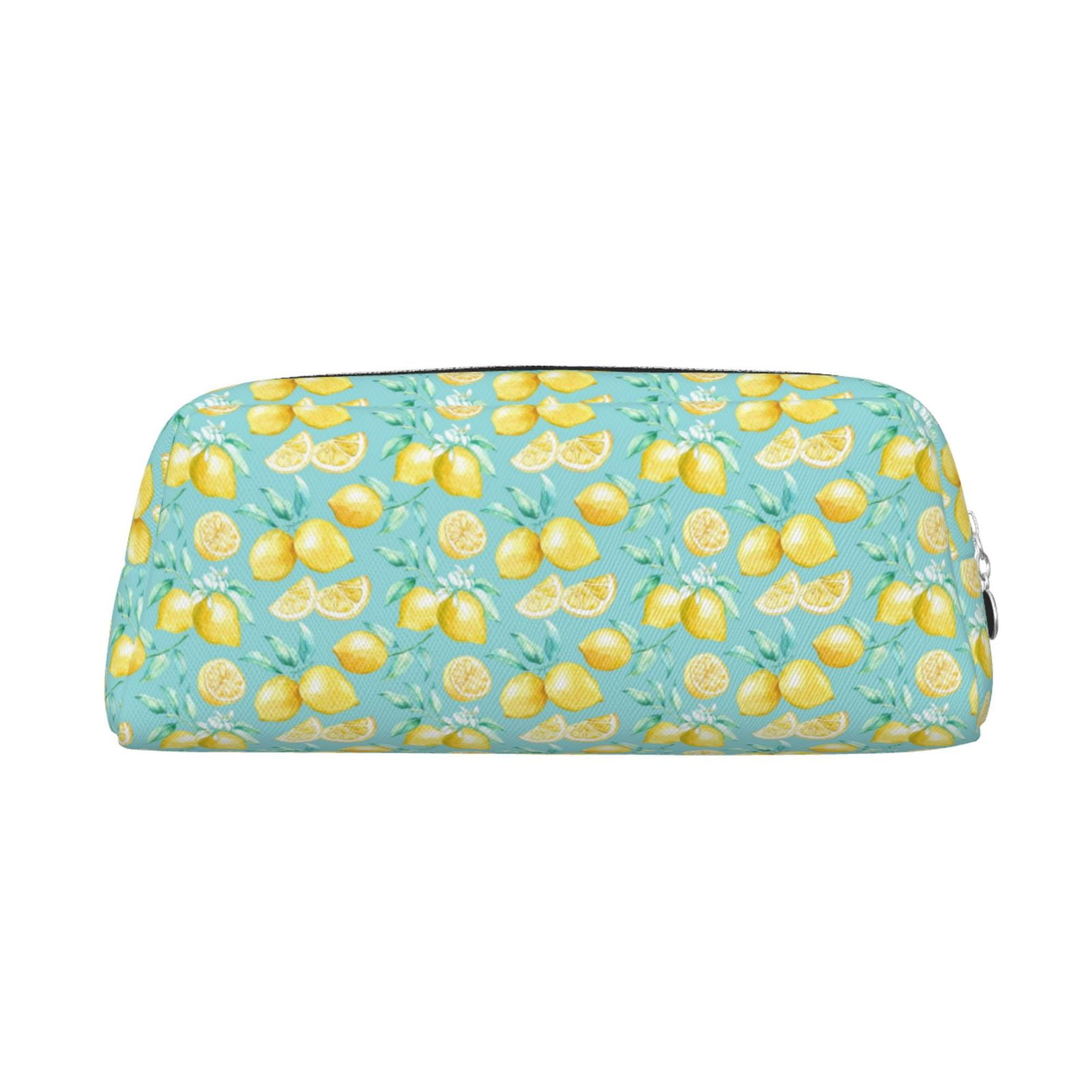 Uemuo Yellow Lemon Printed Leather Pencil Case, Pencil Pouch, Portable ...