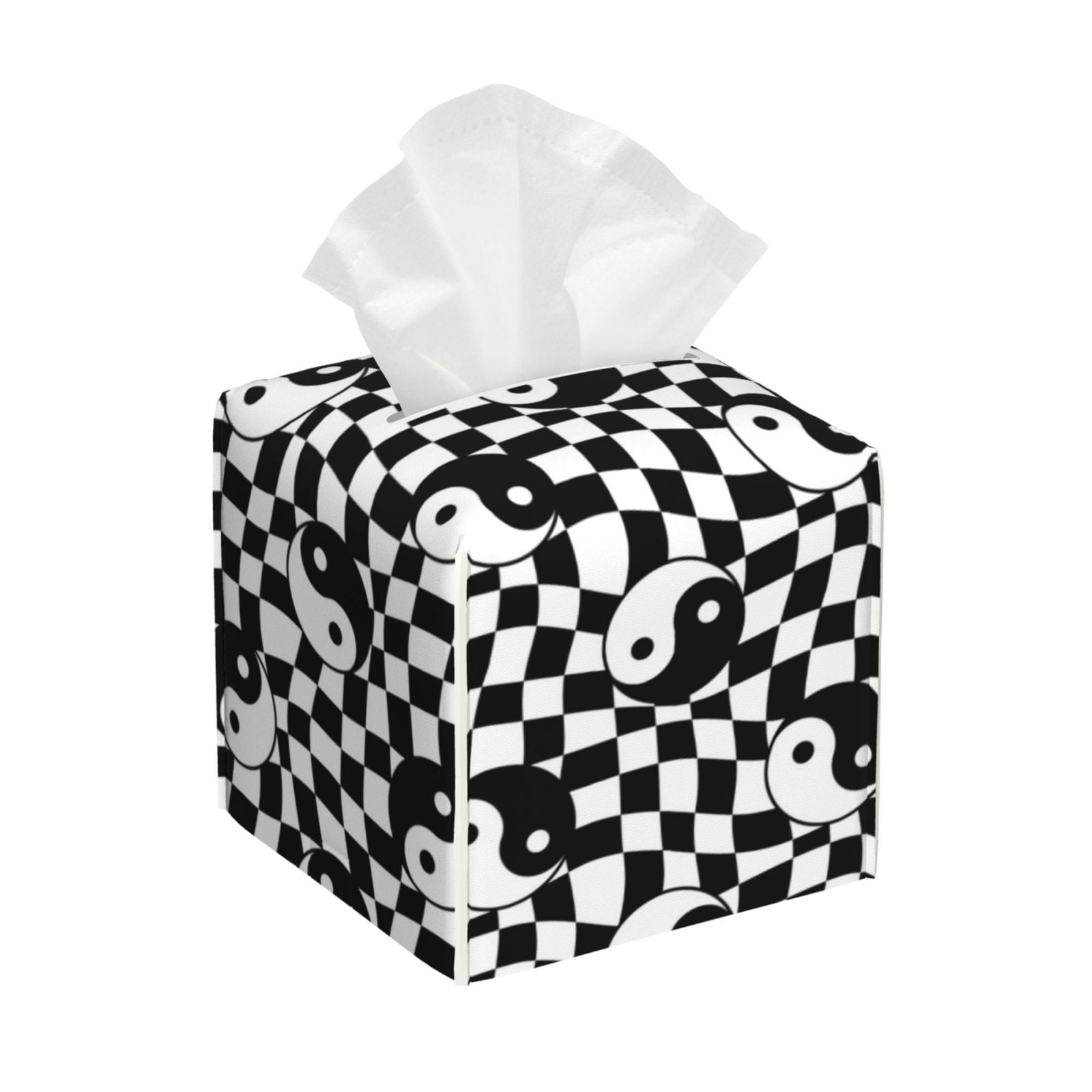 Uemuo Ying Yang Checkered Tissue Box Cover Holder, Square with Bottom ...