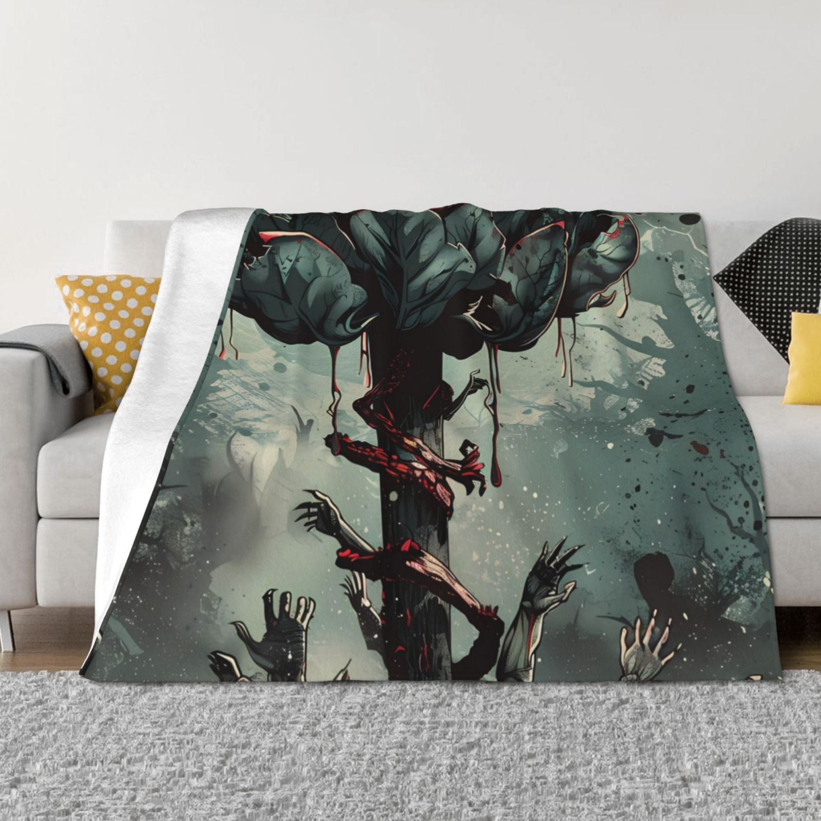 Uemuo Zombie Flower Apocalypse Printed Throw Blanket for Couch, Fluffy ...