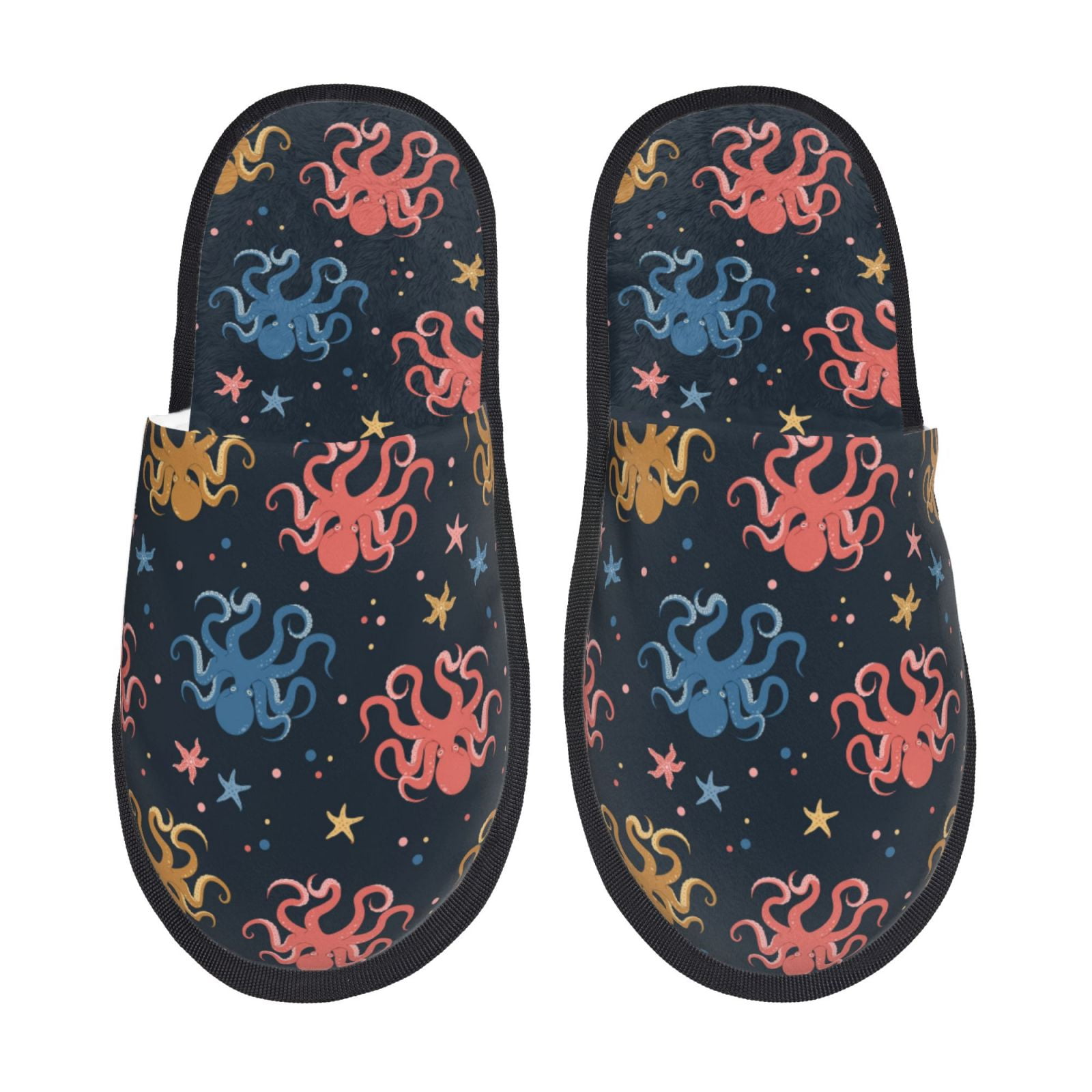 Uemuo cartoon doodle octopus Printe Plush Furry Slippers with EVA Sole ...