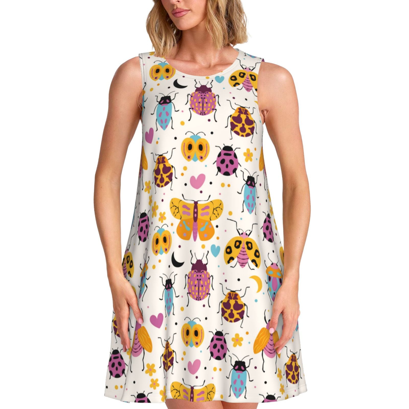Uemuo cute bugs Pattern Women’s Sleeveless Dress – Casual Summer A-Line ...