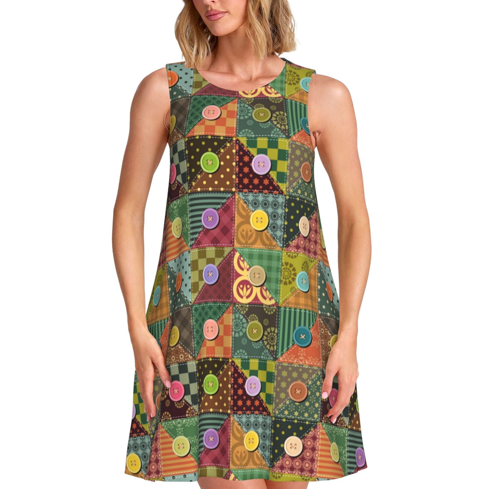 Uemuo different patchwork Pattern Women’s Sleeveless Dress – Casual ...