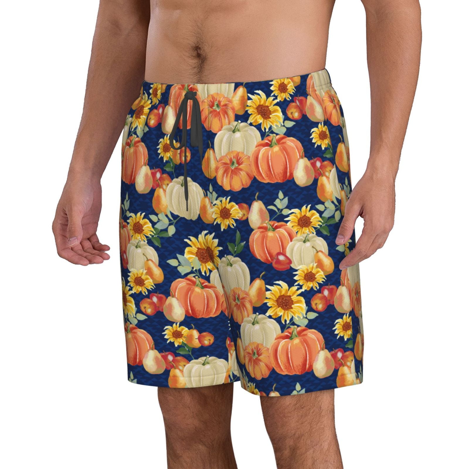 Uemuo fall Pumpkin Daisy Pattern Men's Swim Trunks Hawaiian Beach ...