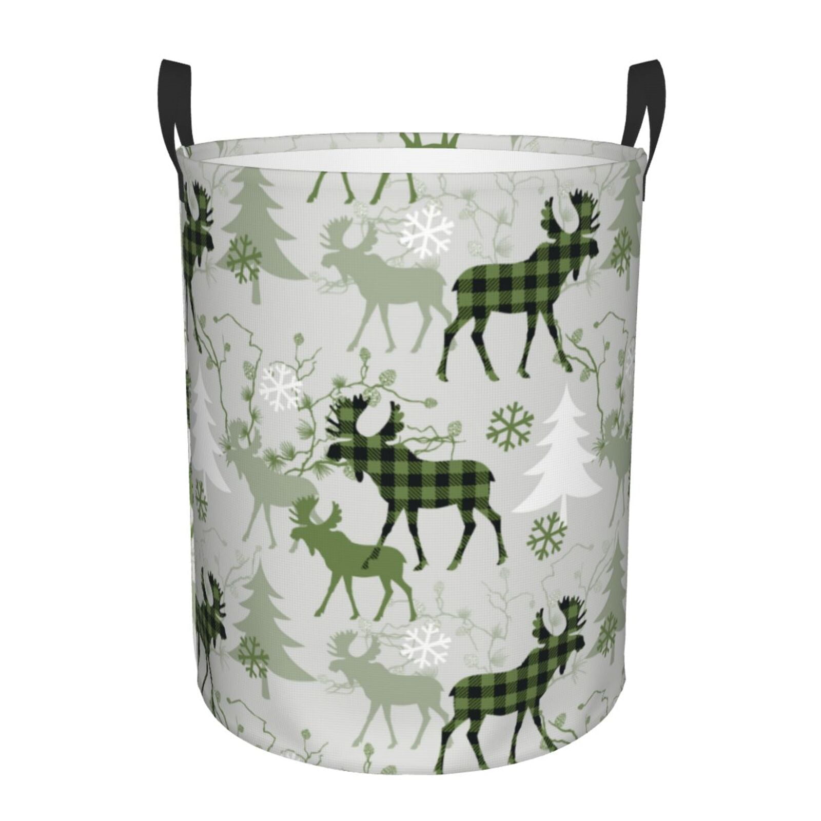 Uemuo green plaid Moose tree Pattern Circular Laundry Hamper Basket ...